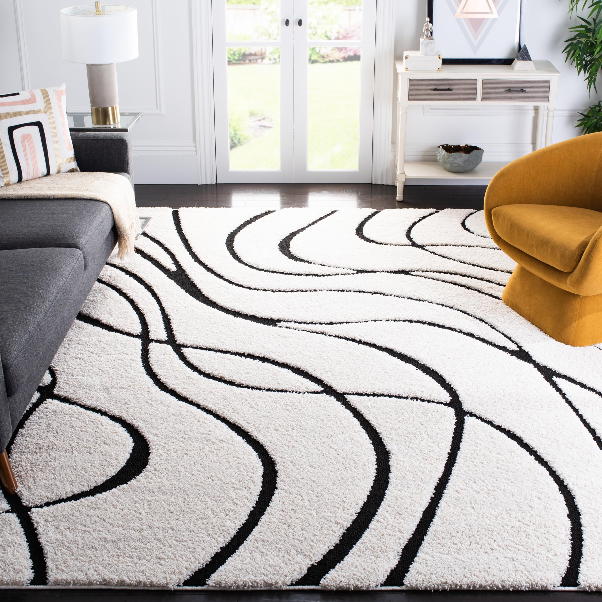 SAFAVIEH Florida Shag Collection Area Rug - 9'6" x 13', Ivory & Black ...