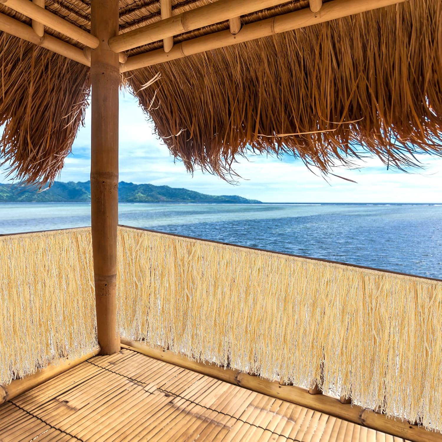 Amazon.com: Panelee Natural Raffia Table Skirts Grass Table Fringe Tiki ...