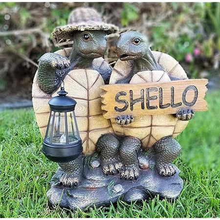 Amazon.com : GARDENGREETERS Turtle with Solar Light Statue Solar Turtle ...