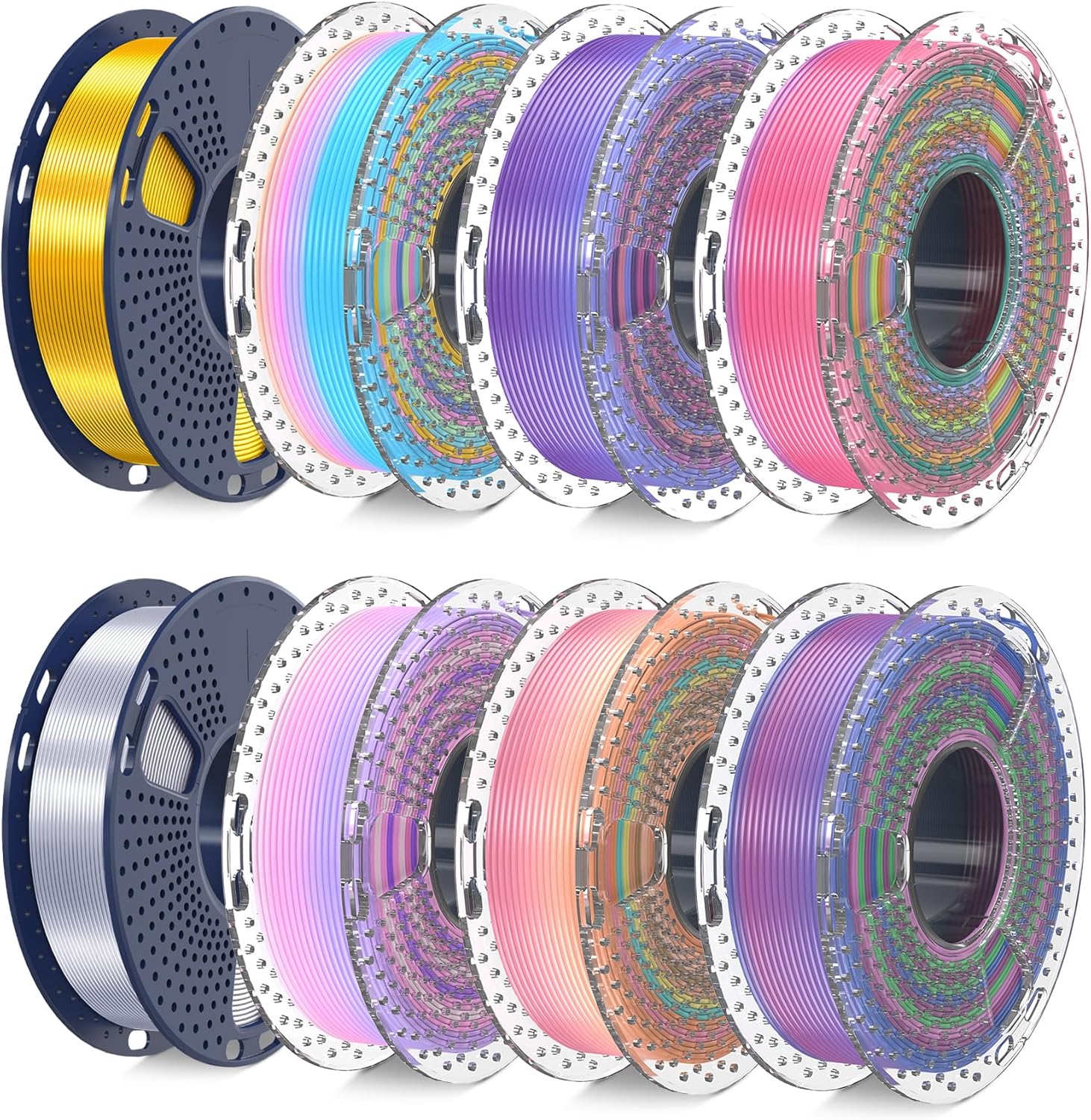 Amazon.com: SUNLU 3D Printer Filament Bundle, PLA Silk Rainbow Filament ...