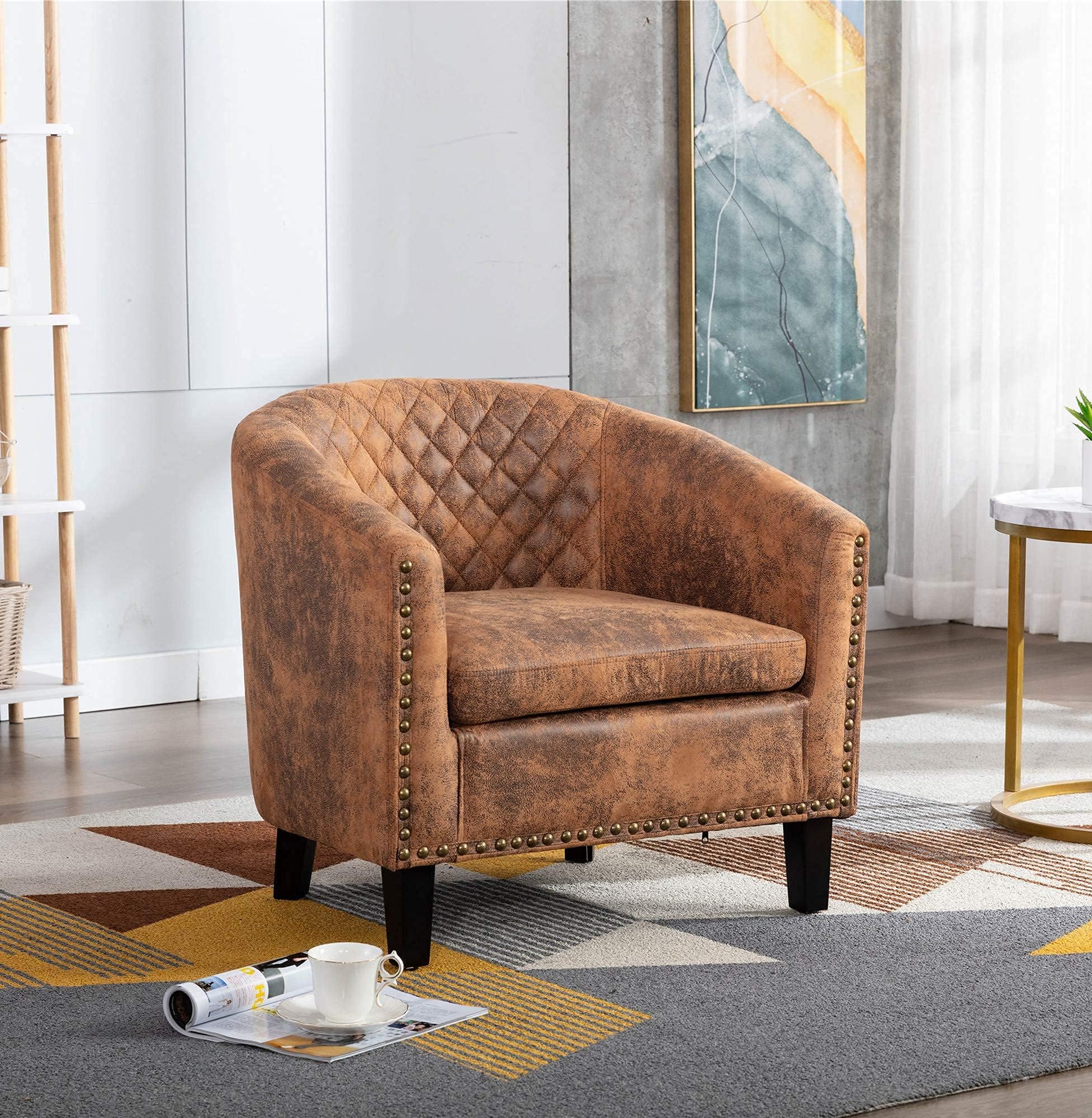 Amazon.com: SSLine Armchair Barrel Club Chair,Modern Microfiber Accent ...