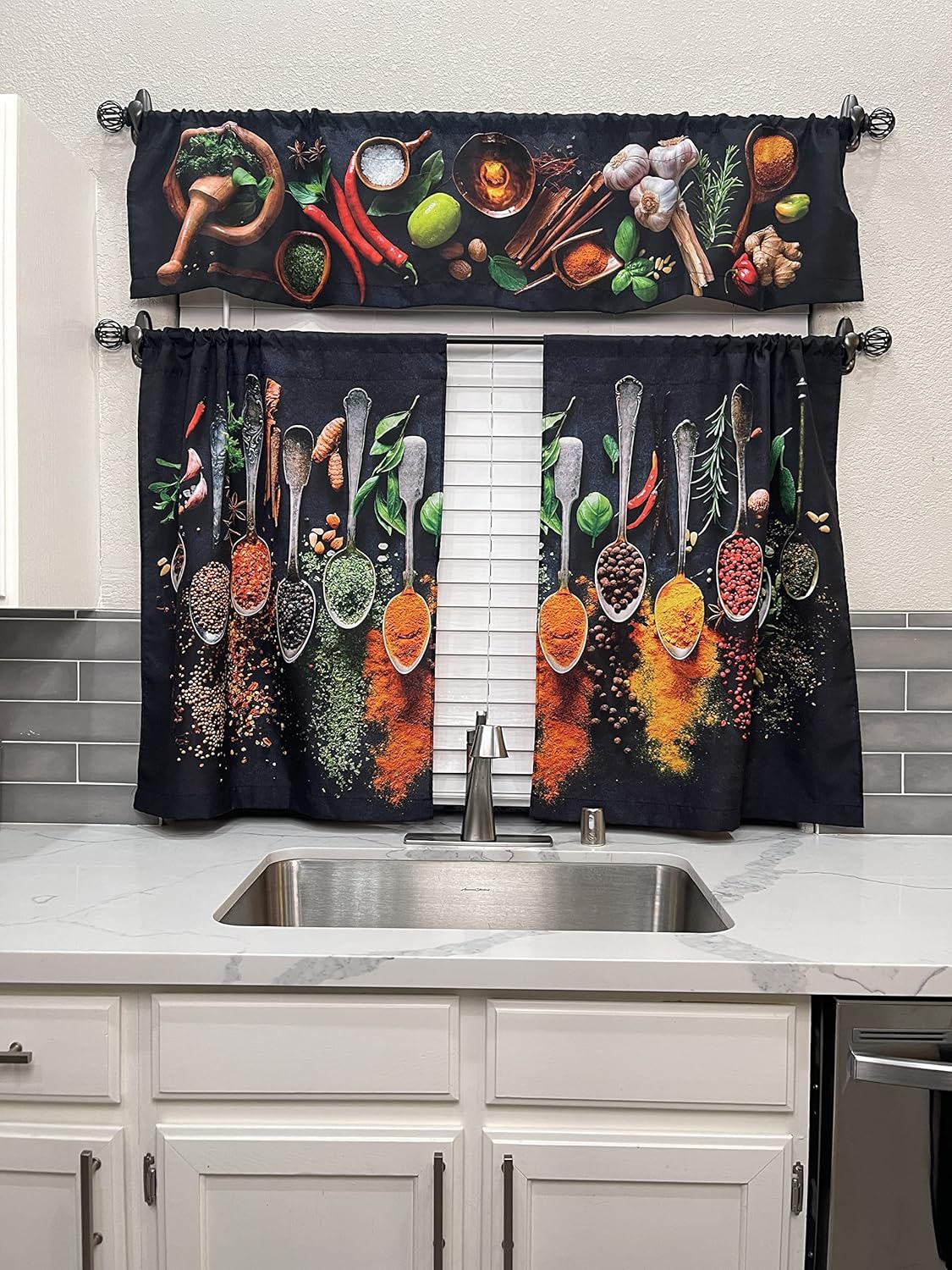 Amazon.com: UpNUpCo Artistic Kitchen Curtains with Spicy Themed Fabric ...