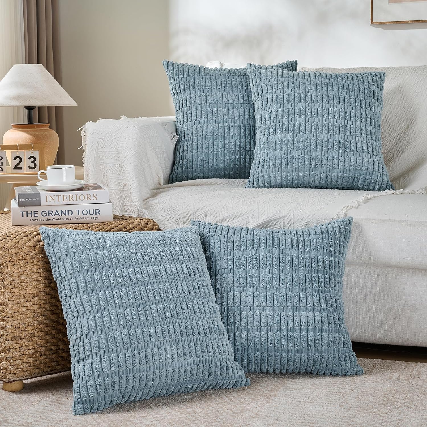 Amazon.com: Fancy Homi 4 Packs Boho Light Blue Decorative Throw Pillow ...