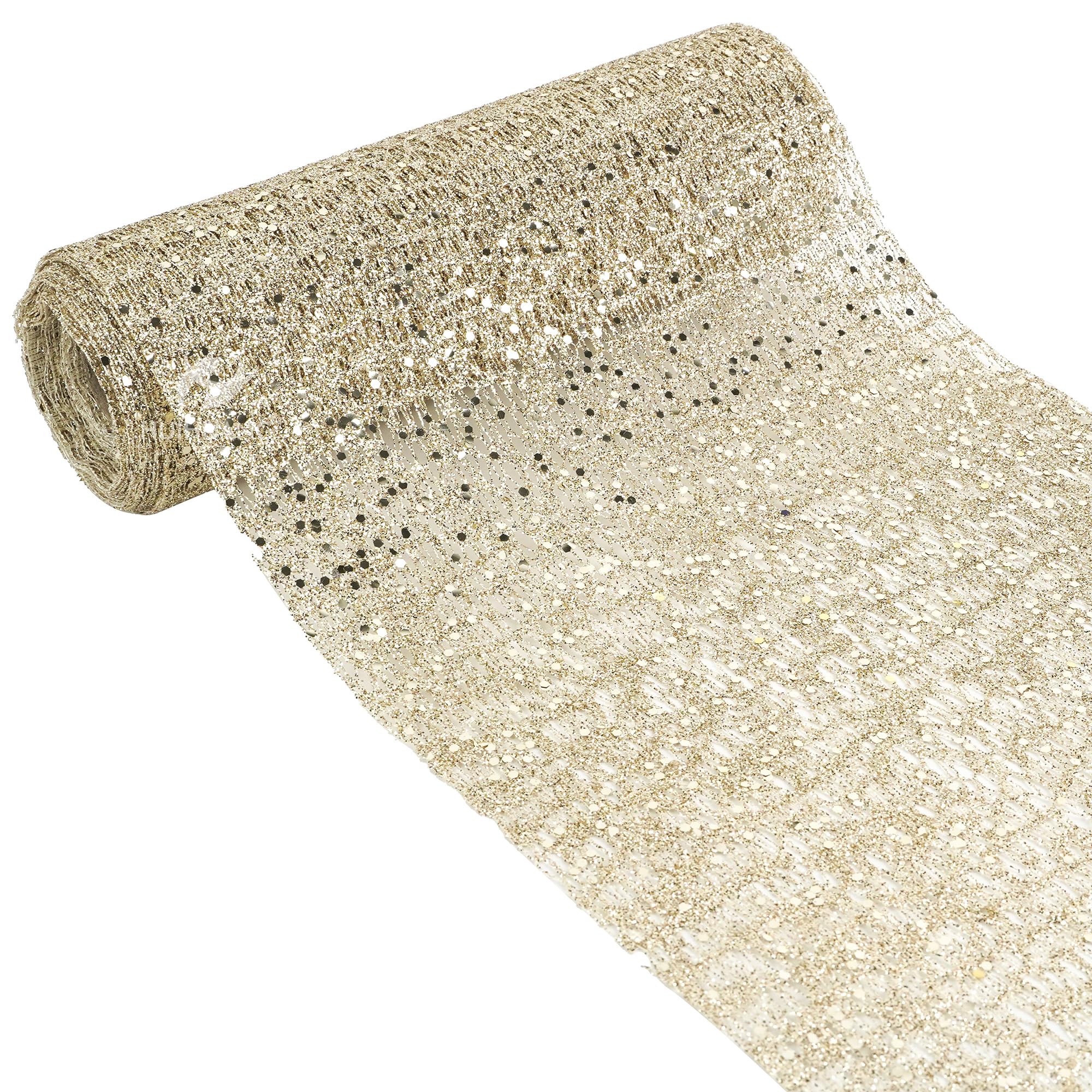 Huihuang Champagne Christmas Ribbon 10 Inch Wide Glitter Deco Mesh ...