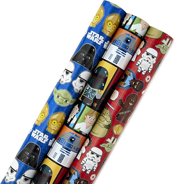 Amazon.com: Hallmark Star Wars Wrapping Paper with Cut Lines (Pack of 3 ...