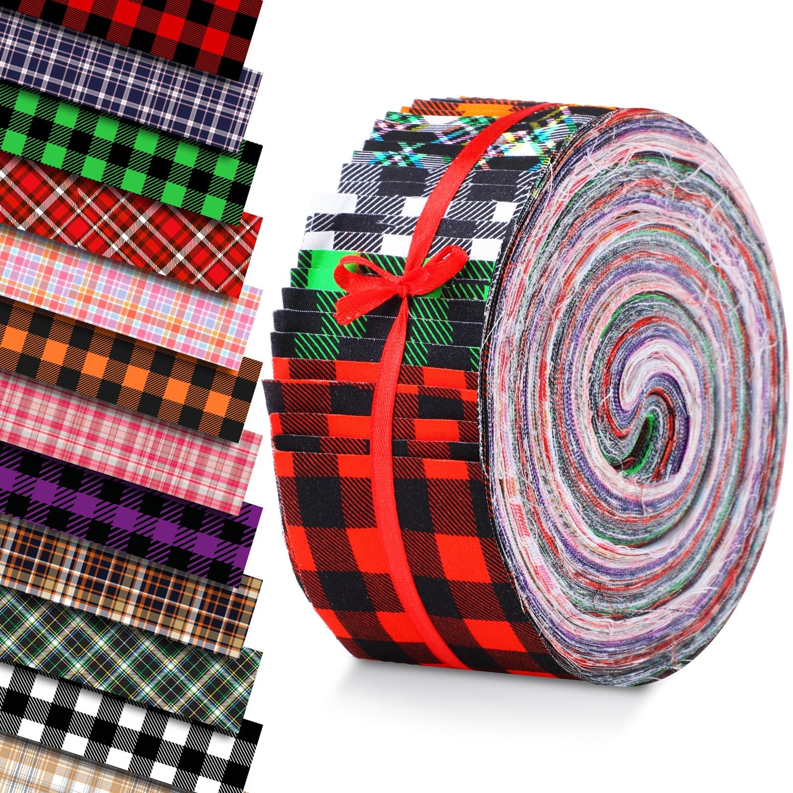 Tatuo 60 Pcs Christmas Jelly Cotton Fabric Roll Buffalo Plaid Fabric ...