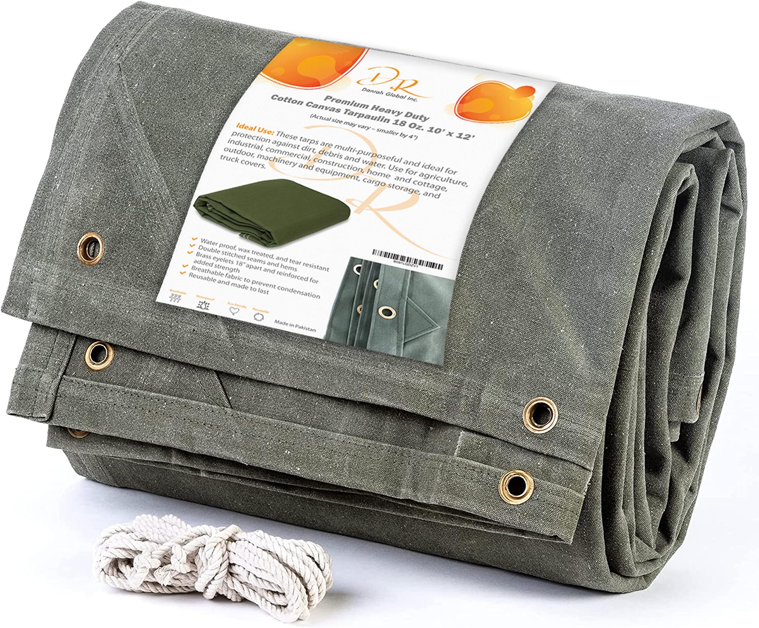 Mytee Products 12' x 16' Tan Canvas Tarp 12oz Heavy Duty Water ...
