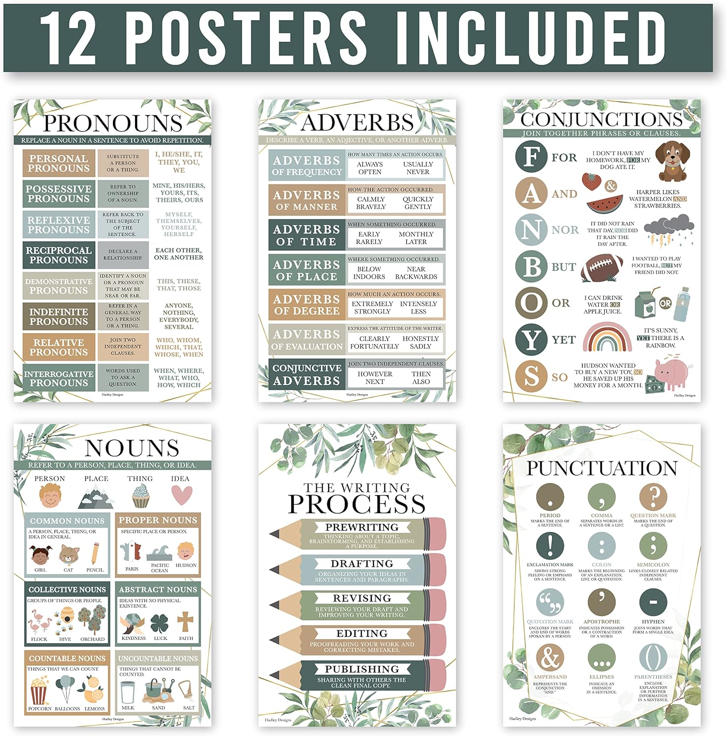 Hadley Designs 12 Greenery Parts of Speech Posters Australia | Ubuy