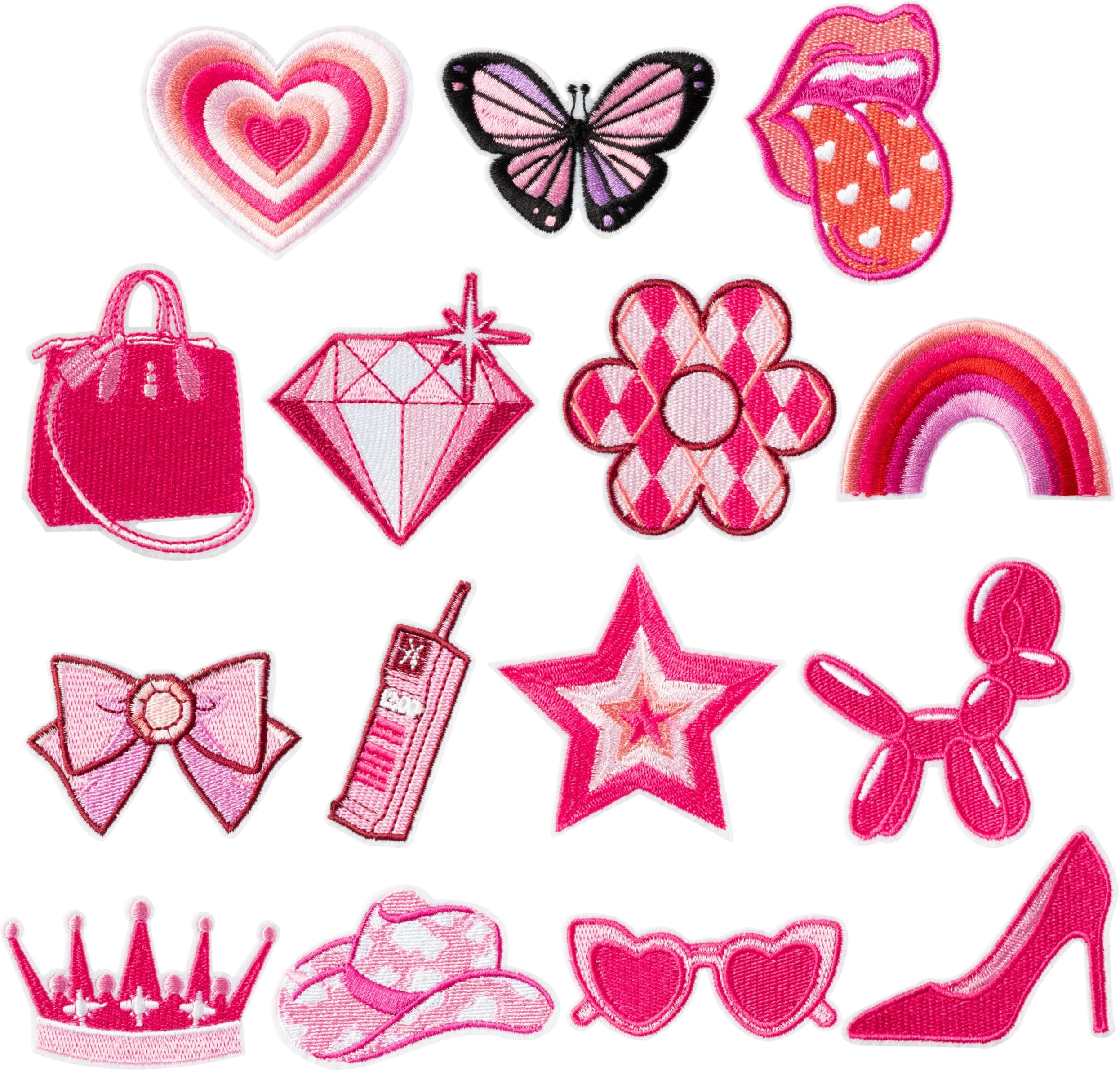 Amazon.com: Kirako 15Pcs Hot Pink Preppy Iron on Patches Cute Doll Sew ...