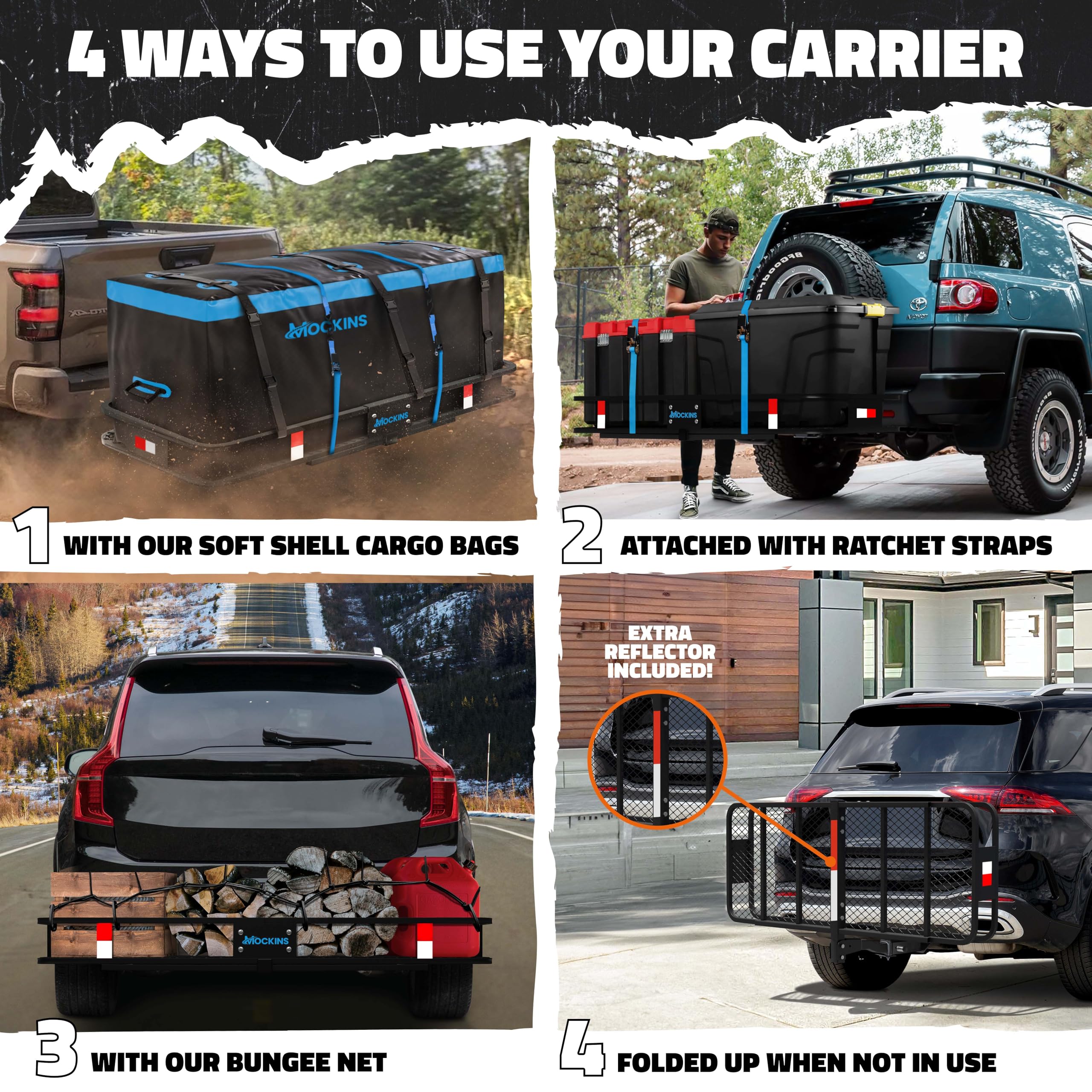 Snapklik.com : 60"x20"x6" Folding Trailer Hitch Cargo Carrier W/ 16 ...