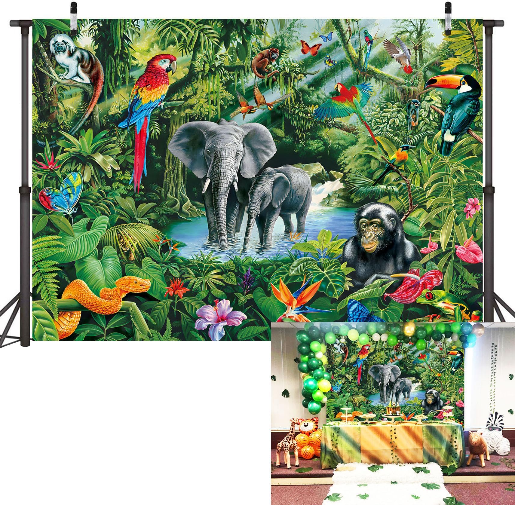Amazon.com : PGSWEER Jungle Safari Wild Animals Backdrop 7x5FT Tropical ...