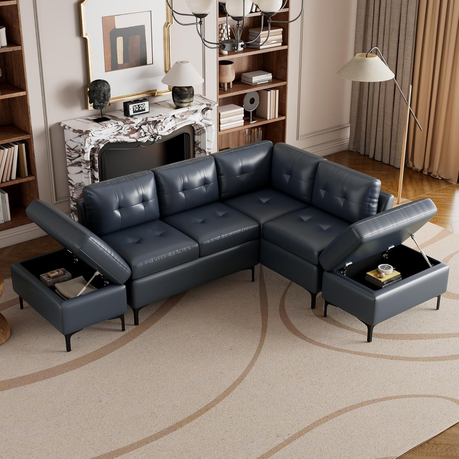 Amazon.com: Linique 94.8" L-Shaped Pu Leather Sofa with 2 Movable ...