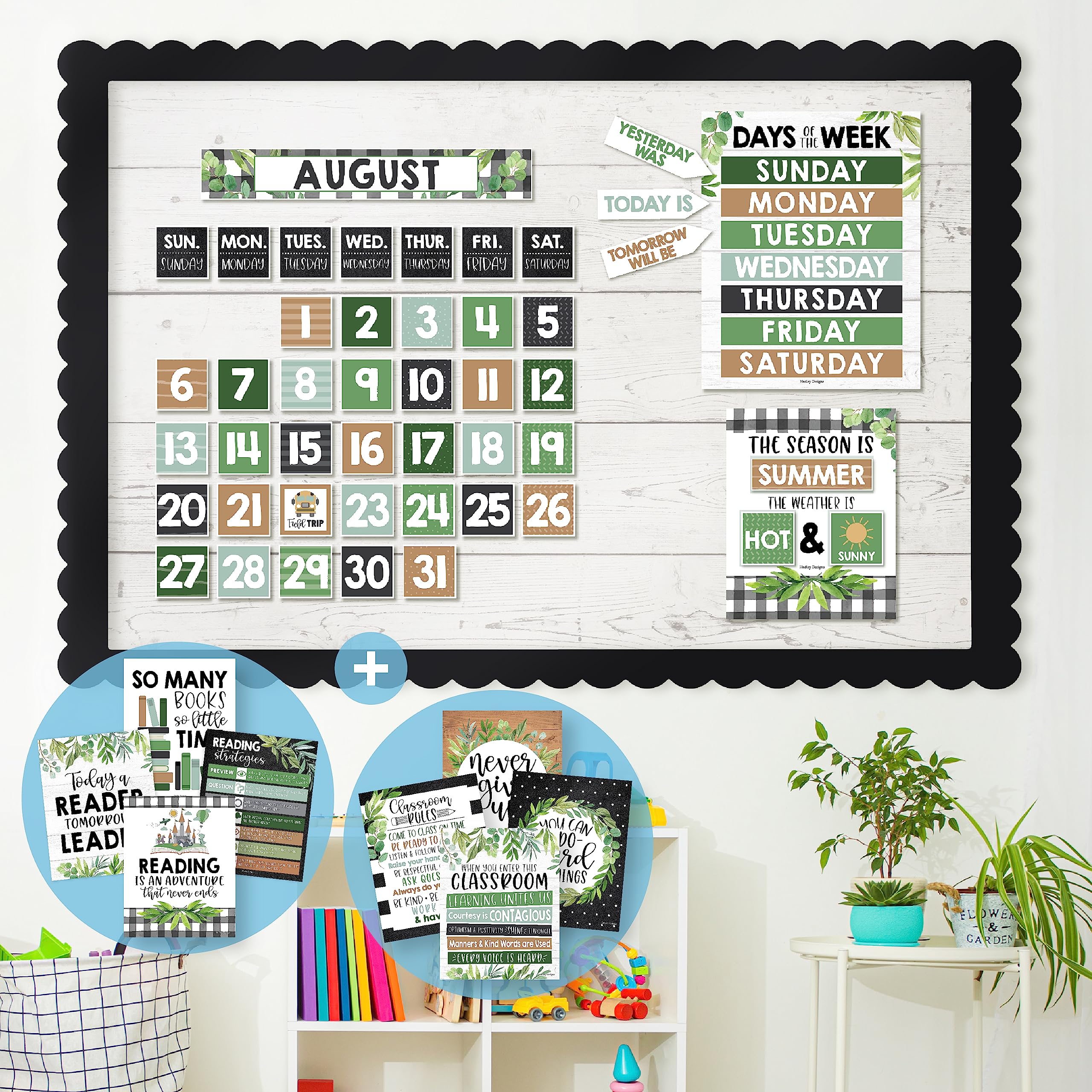 Amazon.com : 1 Farmhouse Classroom Calendar Set Bulletin Board Sets for ...
