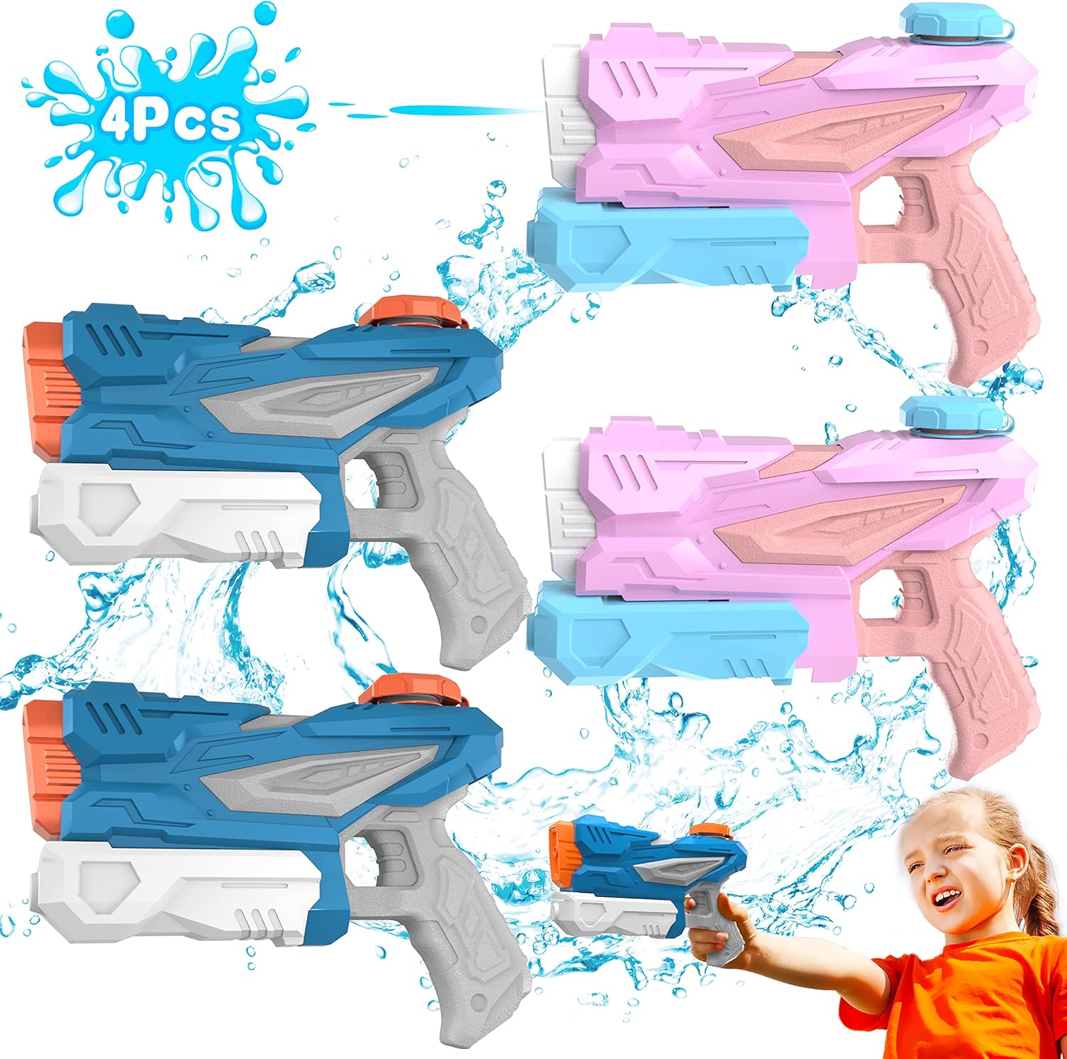 Auskang water pistol for kids, 4 Pack water spray gun-300ML, 33ft long ...