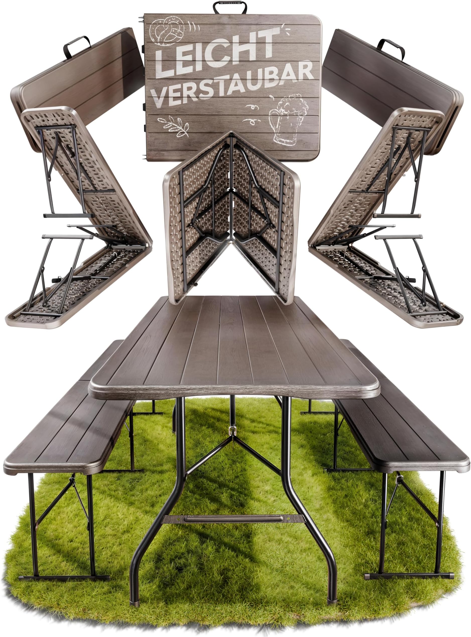 Casaria® Bierzeltgarnitur 170cm Klappbar Stabil 3 Teilig 2X Bierbank 1x ...