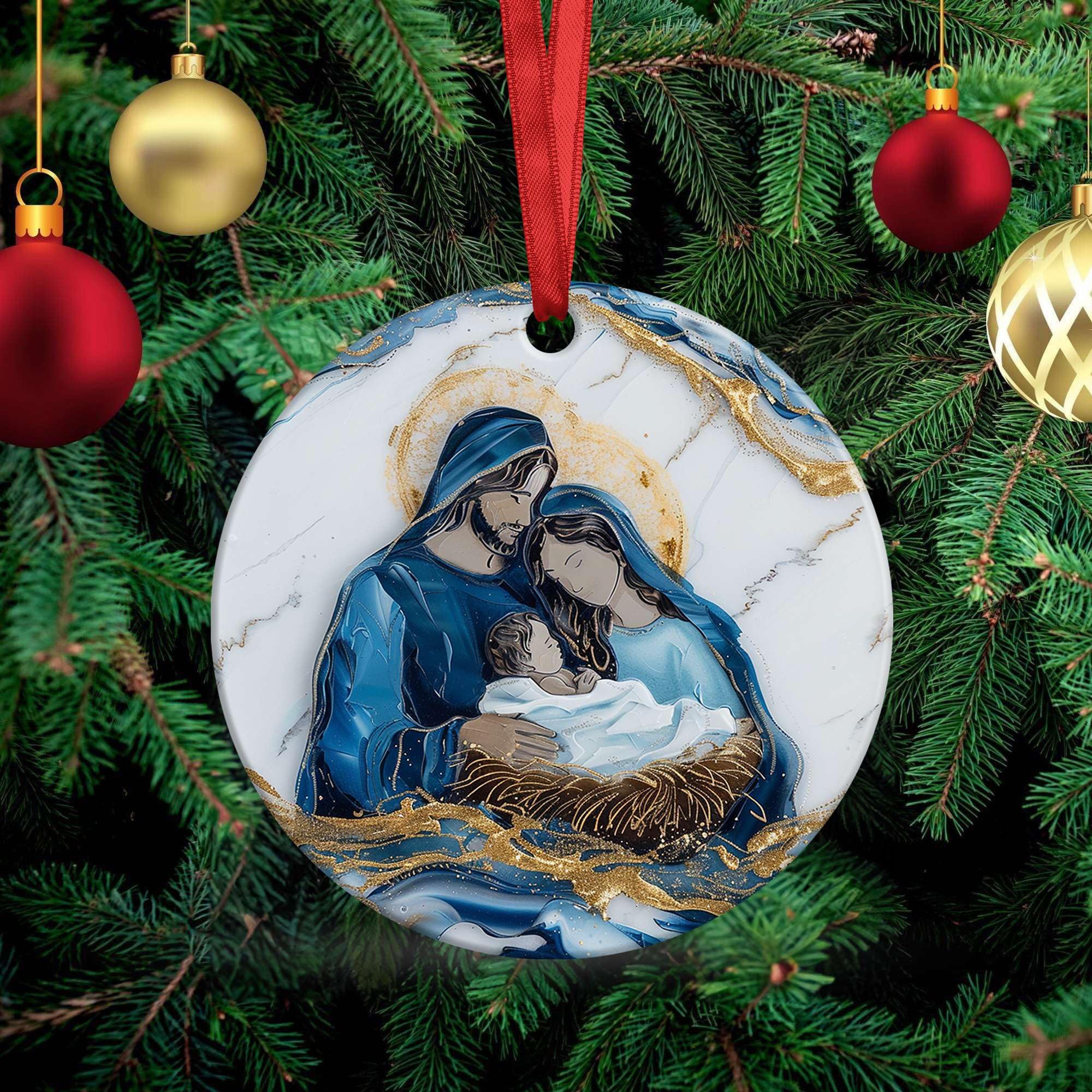 Amazon.com: Christmas Nativity Scene Ornaments, Holy Family Christmas ...