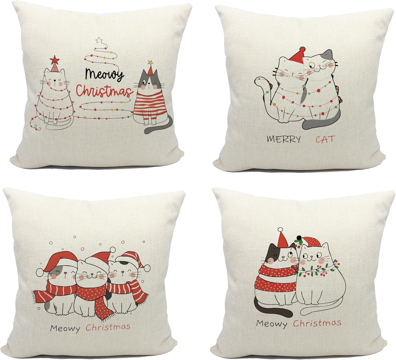 Amazon.com: Mancheng-zi Meowy Christmas Pillow Covers 18x18 Set of 4 ...