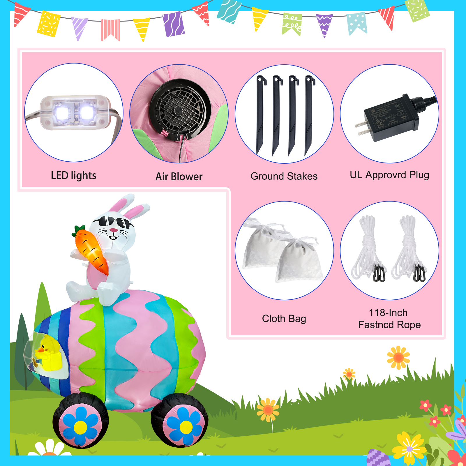 Easter Inflatable OurWarm 6ft Inflatable Easter Bunny & Eggs Outdoor ...