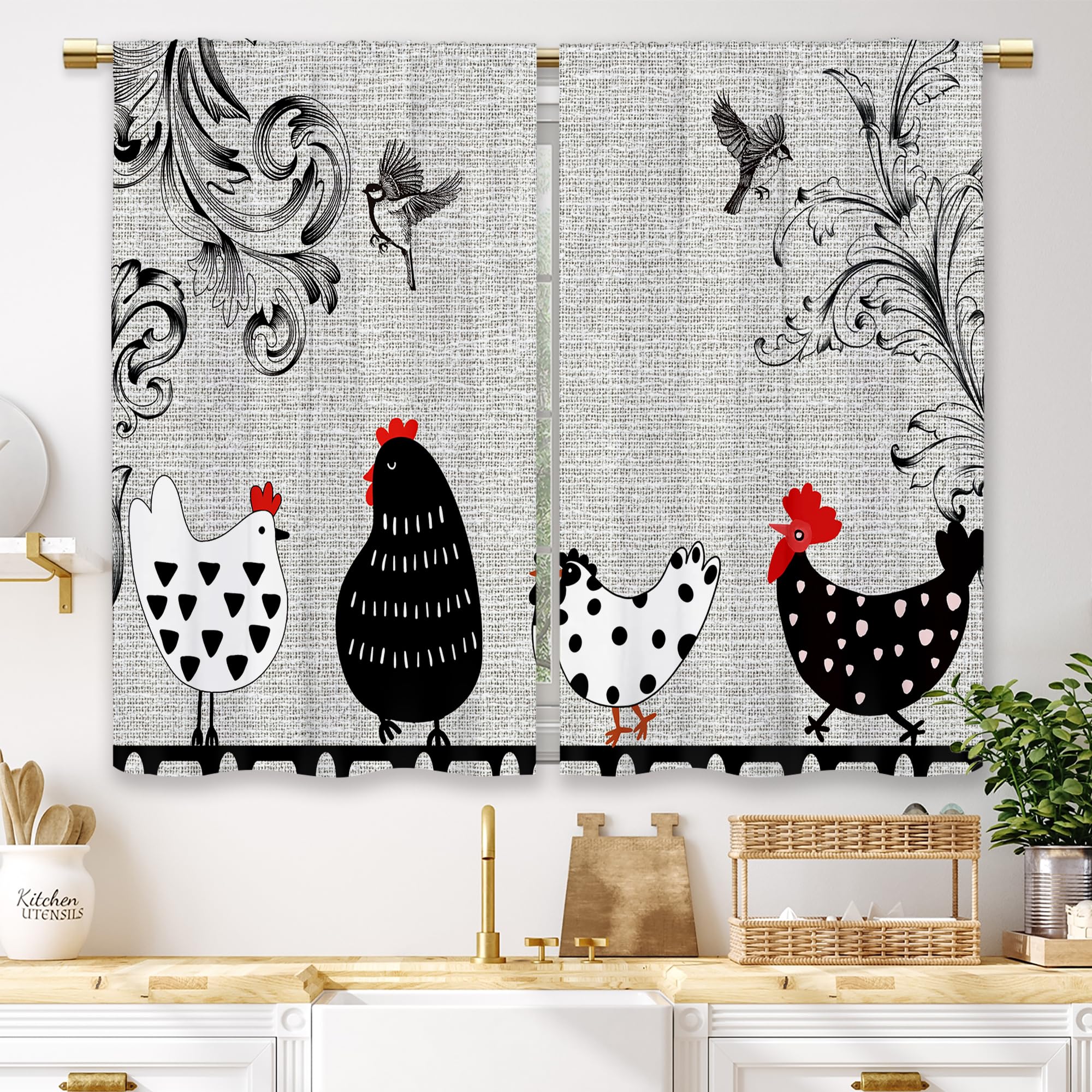 Amazon.com: Laifzere Farmhouse Rooster Kitchen Curtains Country Retro ...