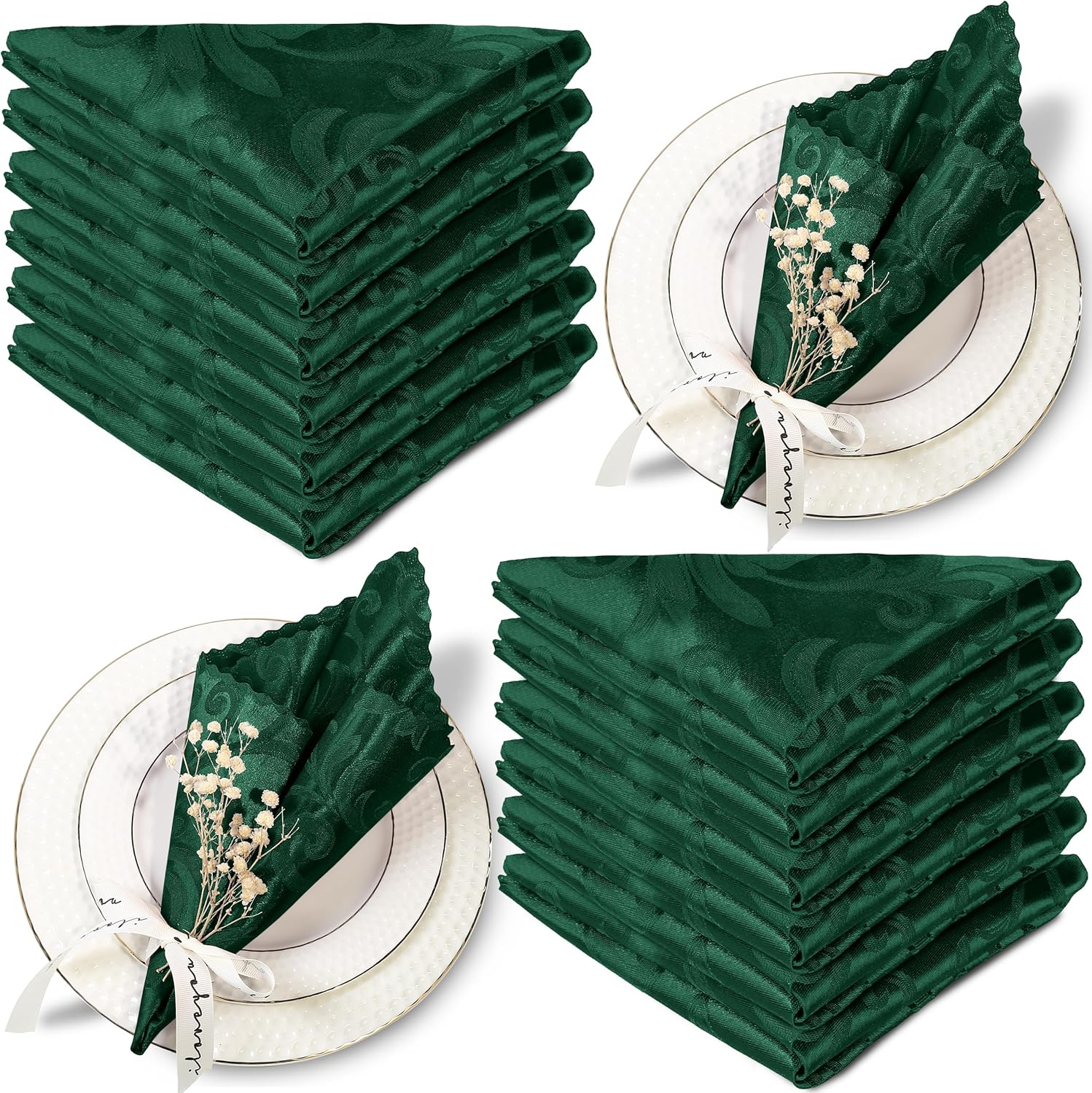 Amazon.com: Aormenzy 50 Pack Hunter Green Satin Napkins 17 x 17 Inches ...