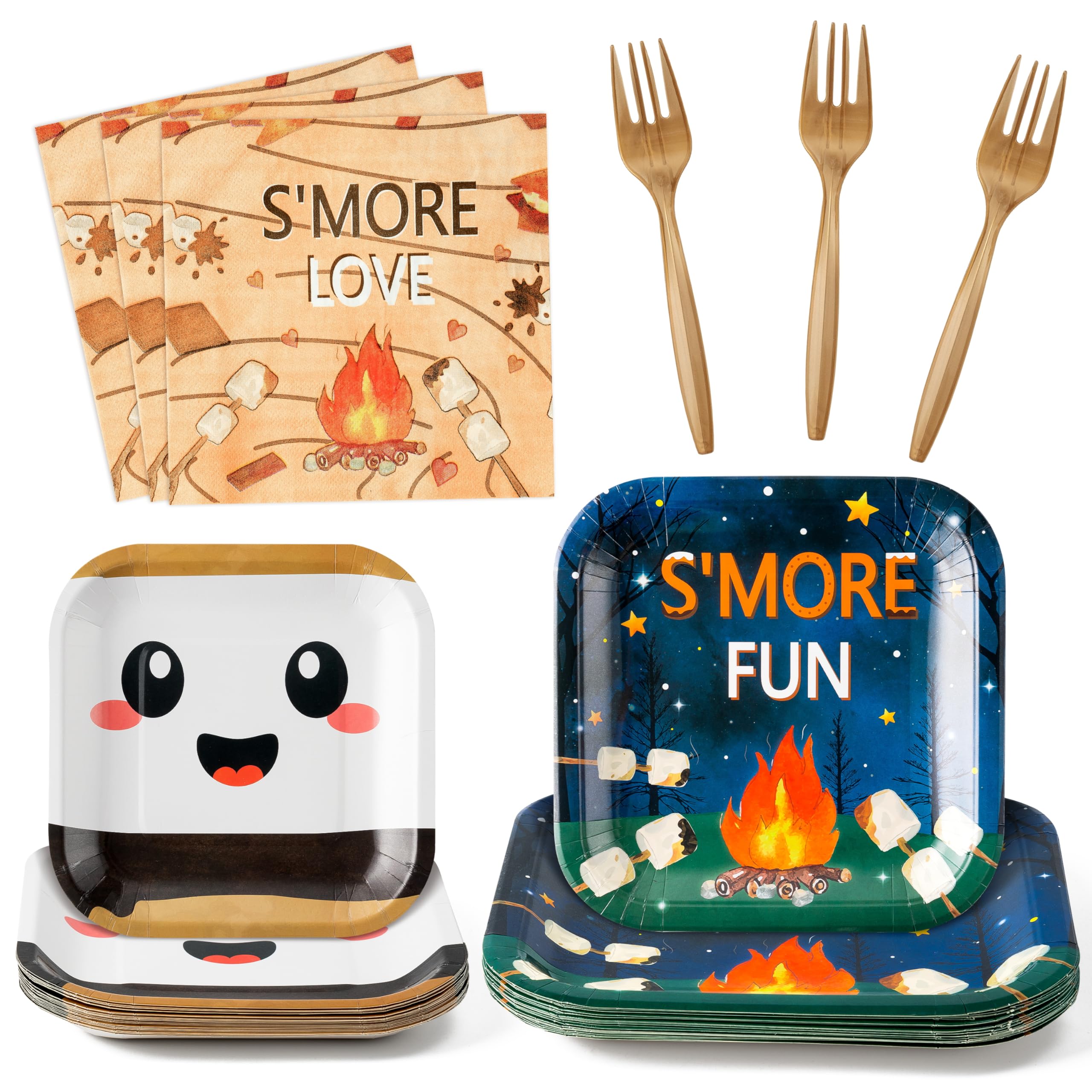 Amazon.com: G1ngtar 96Pcs S’Mores Camping Party Plates Supplies - S ...
