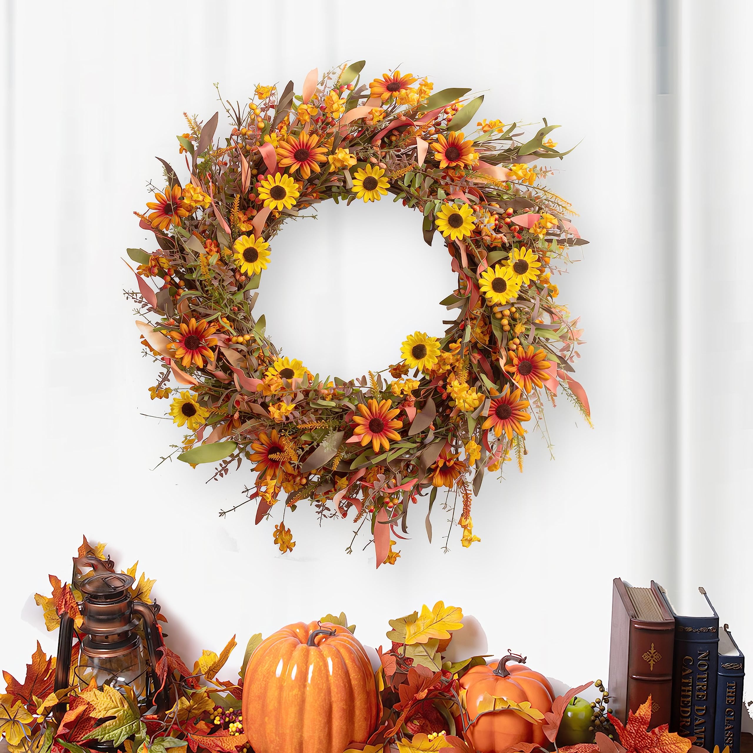VioletEverGarden Fall Wreath, 22inch Autumn Wreath with Eucalyptus ...