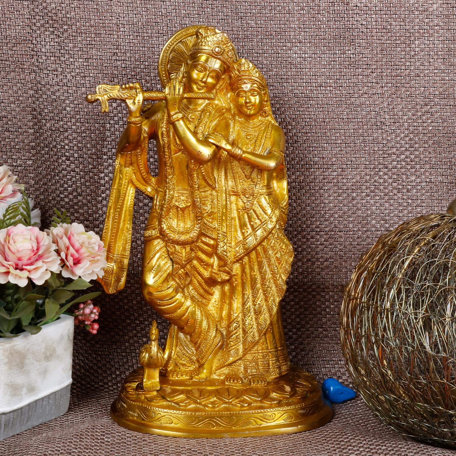 Buy Artvarko Radha Krishna Brass Murti Murli Kishan Playing Flute Radha ...