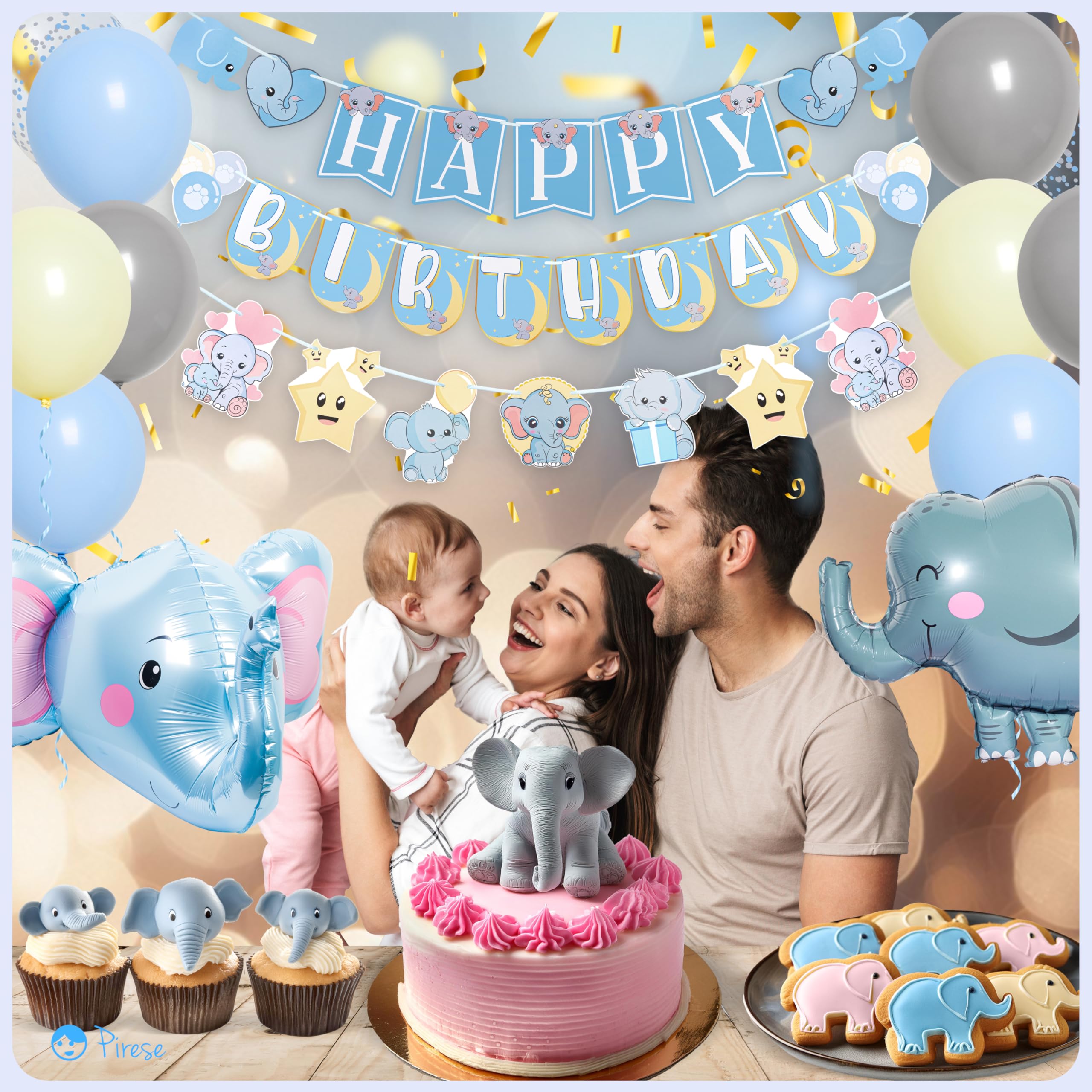 Elephant First Birthday Girl Personalised Girls 1st Birthday Card