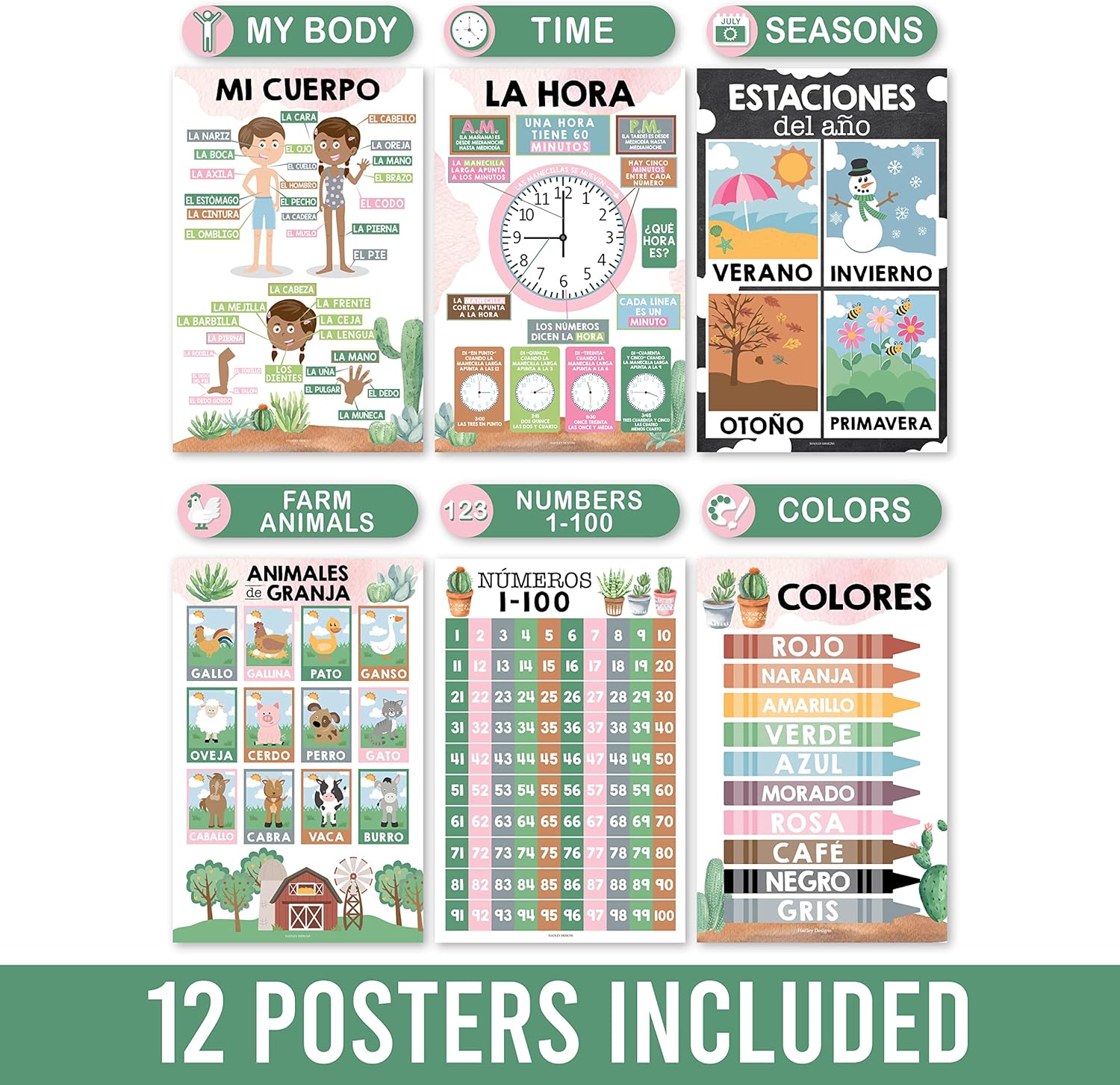 12 carteles de cactus en español para decoraciones de aula para ...