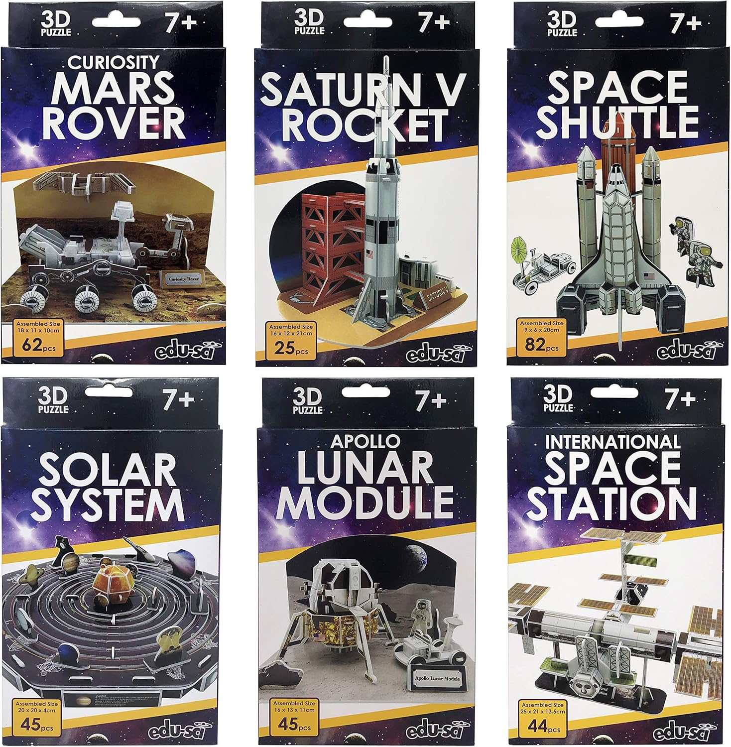 Edu-Sci Set of Six 3D Space Puzzles – Space Shuttle, Saturn V Rocket ...