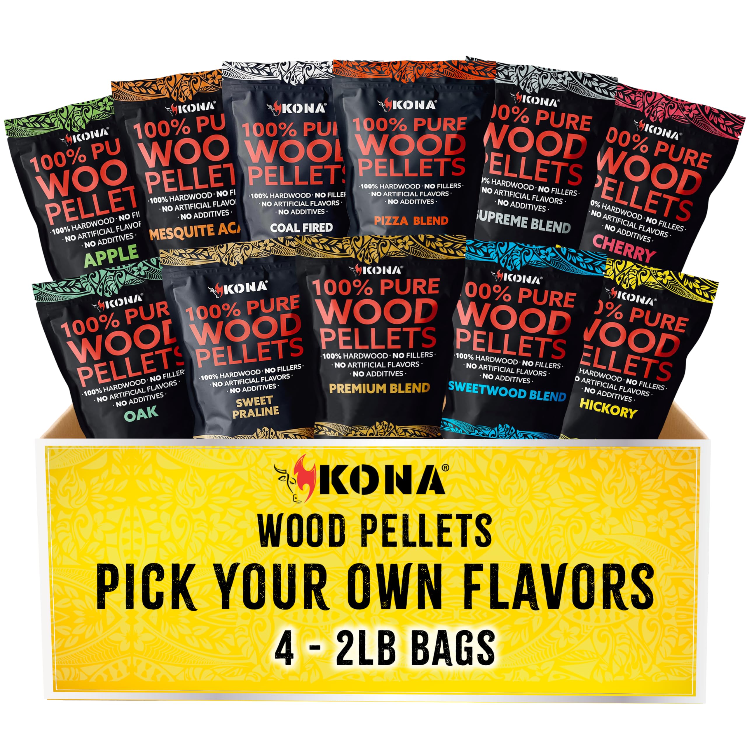 Amazon.com : Kona Build Your Own Wood Smoker Pellet Variety Pack - Choose Your Favorite Flavors ...