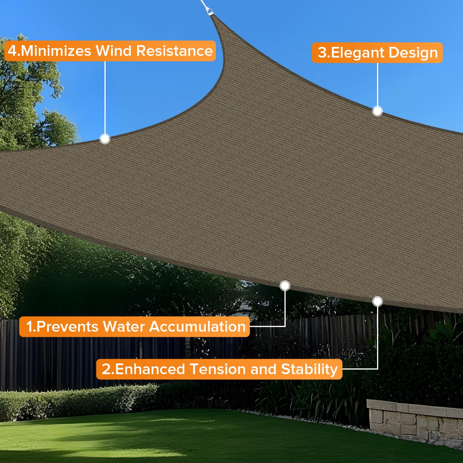 Snapklik.com : Artpuch Sun Shade Sail, 15x15x21 Mocha Triangle, Curved ...