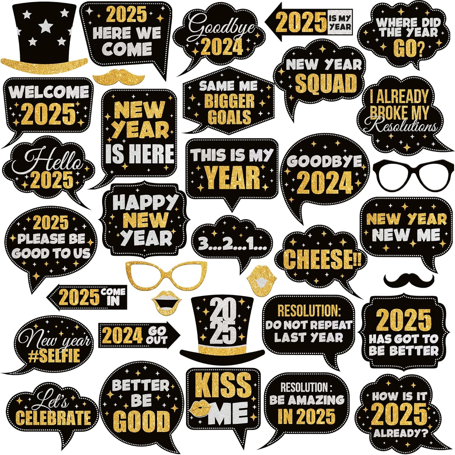 Amazon.com: KatchOn Glitter Photo Booth Props - Pack of 35 | New Year ...