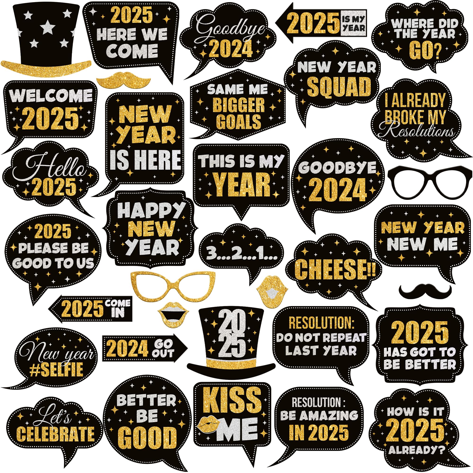 Amazon.com: KatchOn, New Year Photo Booth Props 2025 - Glitter, Pack of ...