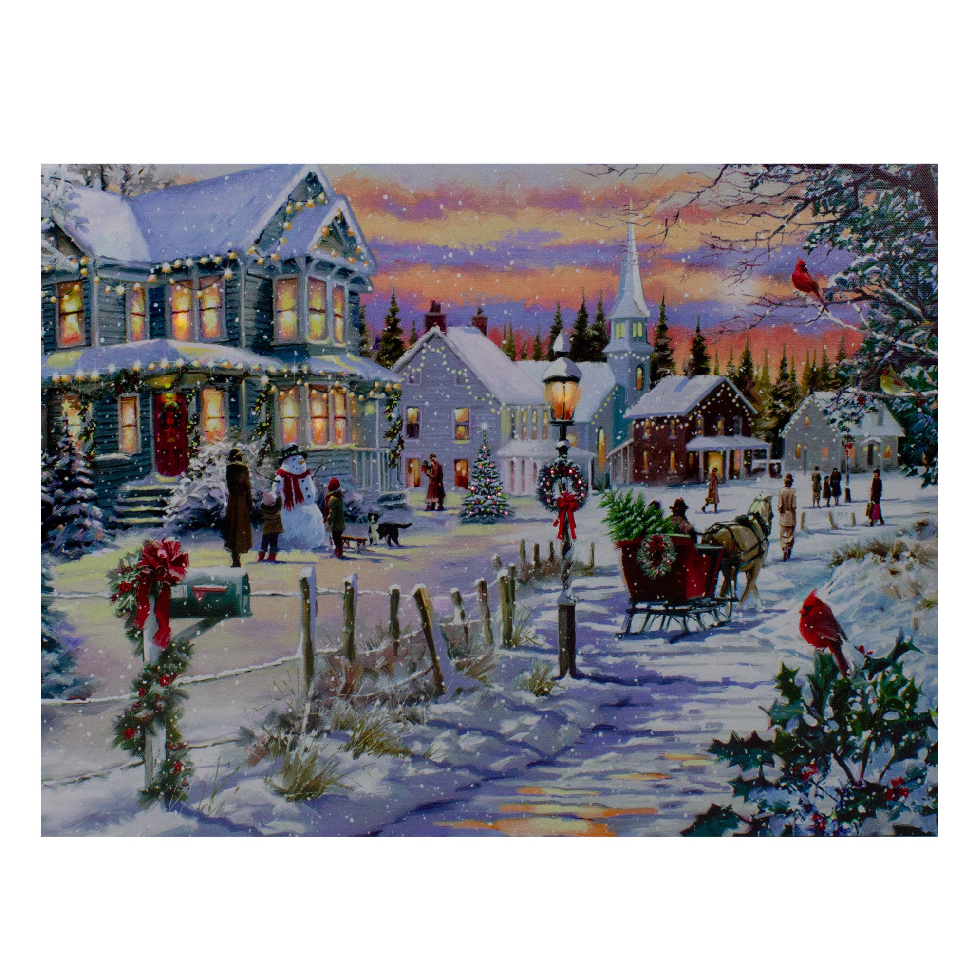 Amazon.com: LED Lighted Fiber Optic Snowy Christmas Village Canvas Wall ...