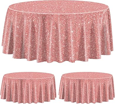QUERICKY 3 Pack Pink Rose Gold Tablecloths for Round Table, 210x210cm ...