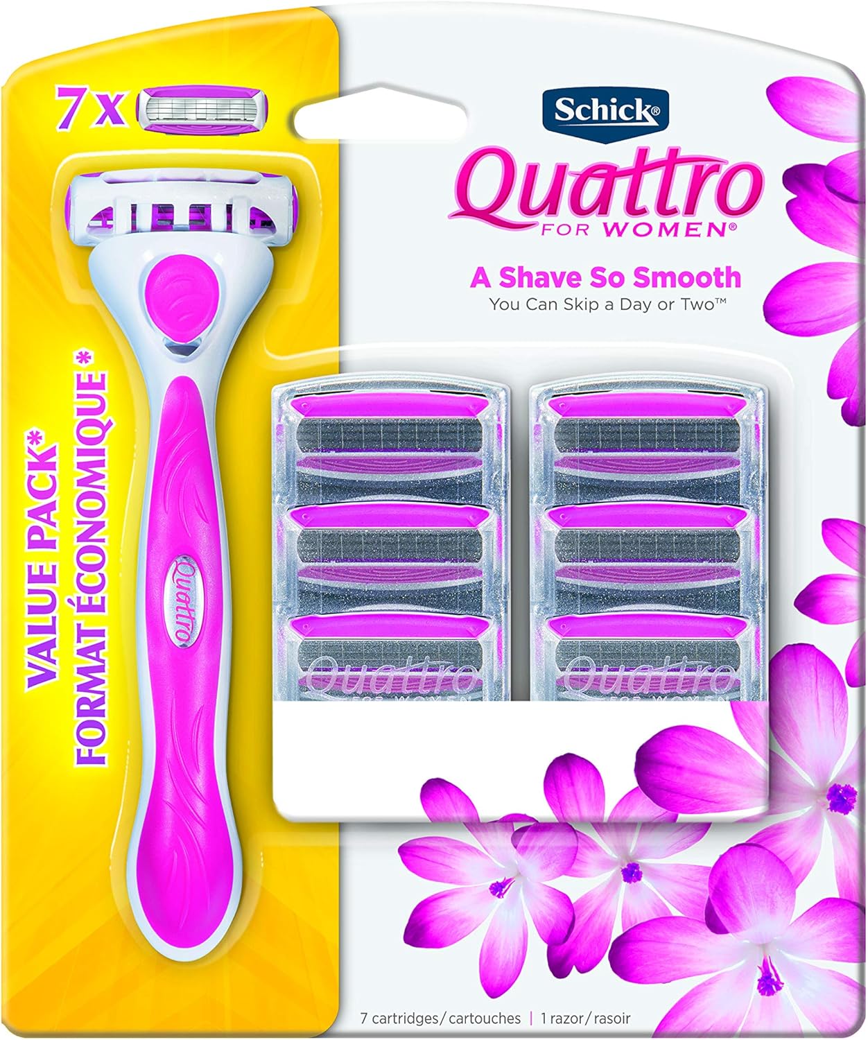 Quattro for Women razor Value Pack, includes 7 Refills, 1 Count ...