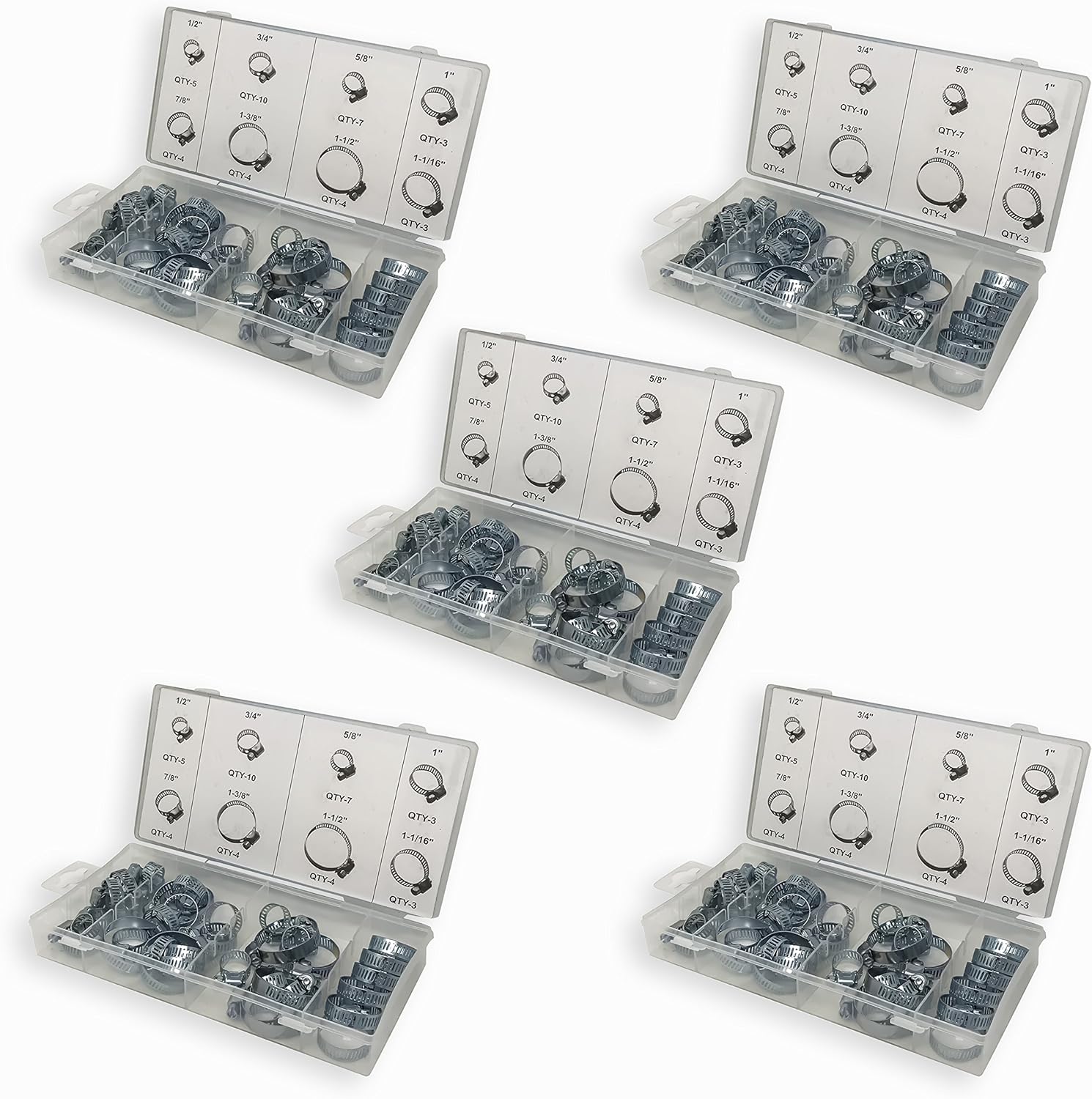 200 PCS Steel HOSE CLAMP Set, 8 Sizes 1 to 1-1/2" Pipe Radiator Heater ...