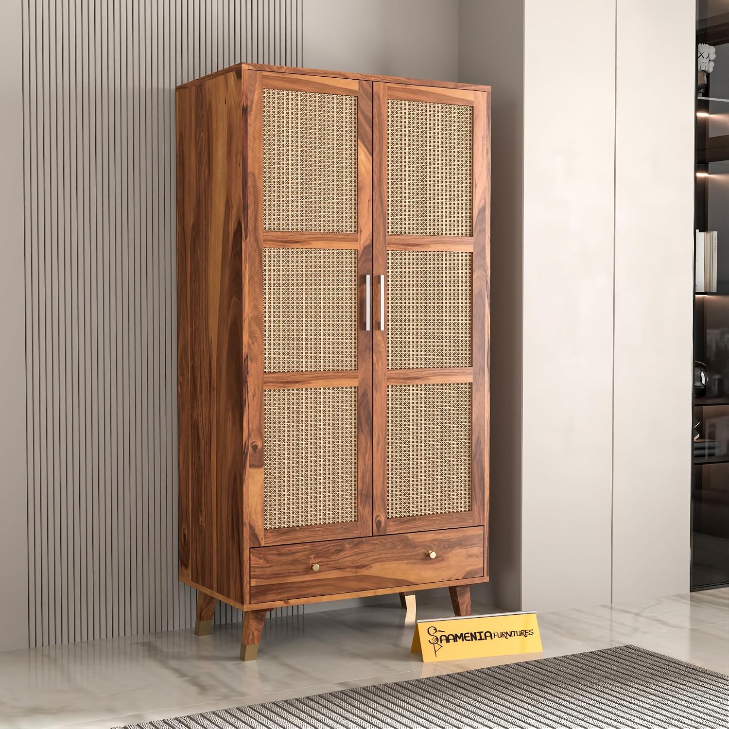 Mamta Furniture Sheesham Wood Wardrobe with Cane Doors 2 Door Wooden ...