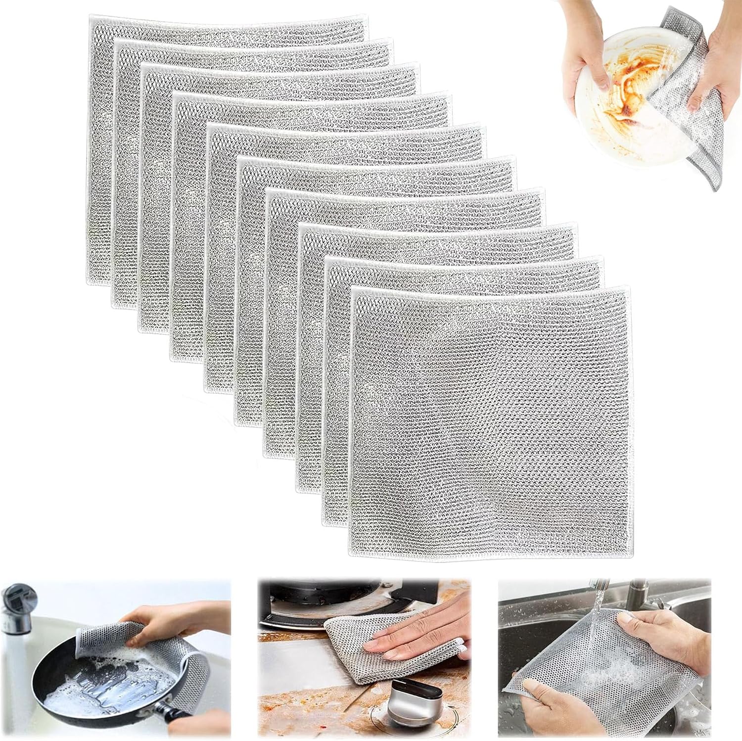 Amazon.com: zipaiso 10 Pcs Multipurpose Wire Dishwashing Rags for Wet ...