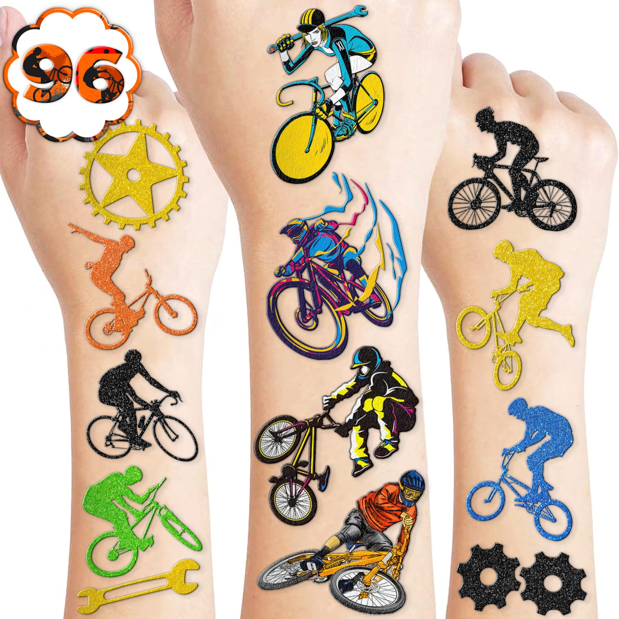 Amazon.com : 96PCS Cool Bike Bicycle Temporary Tattoos Birthday Party ...