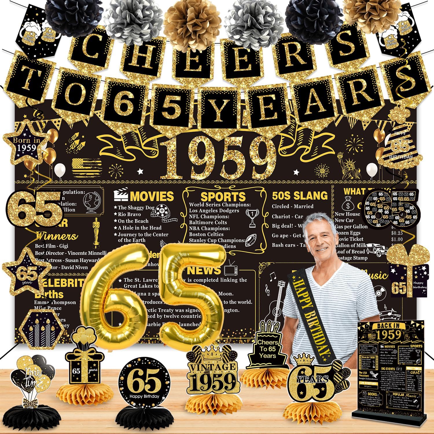 Amazon.com: 65th Birthday Decorations for Men Women,24PCS 1959 Banner ...
