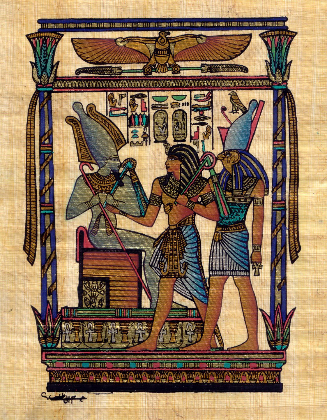 Buy Egyptian Papyrus Painting - SETI, Osiris and Horus - 60cm x 40cm ...