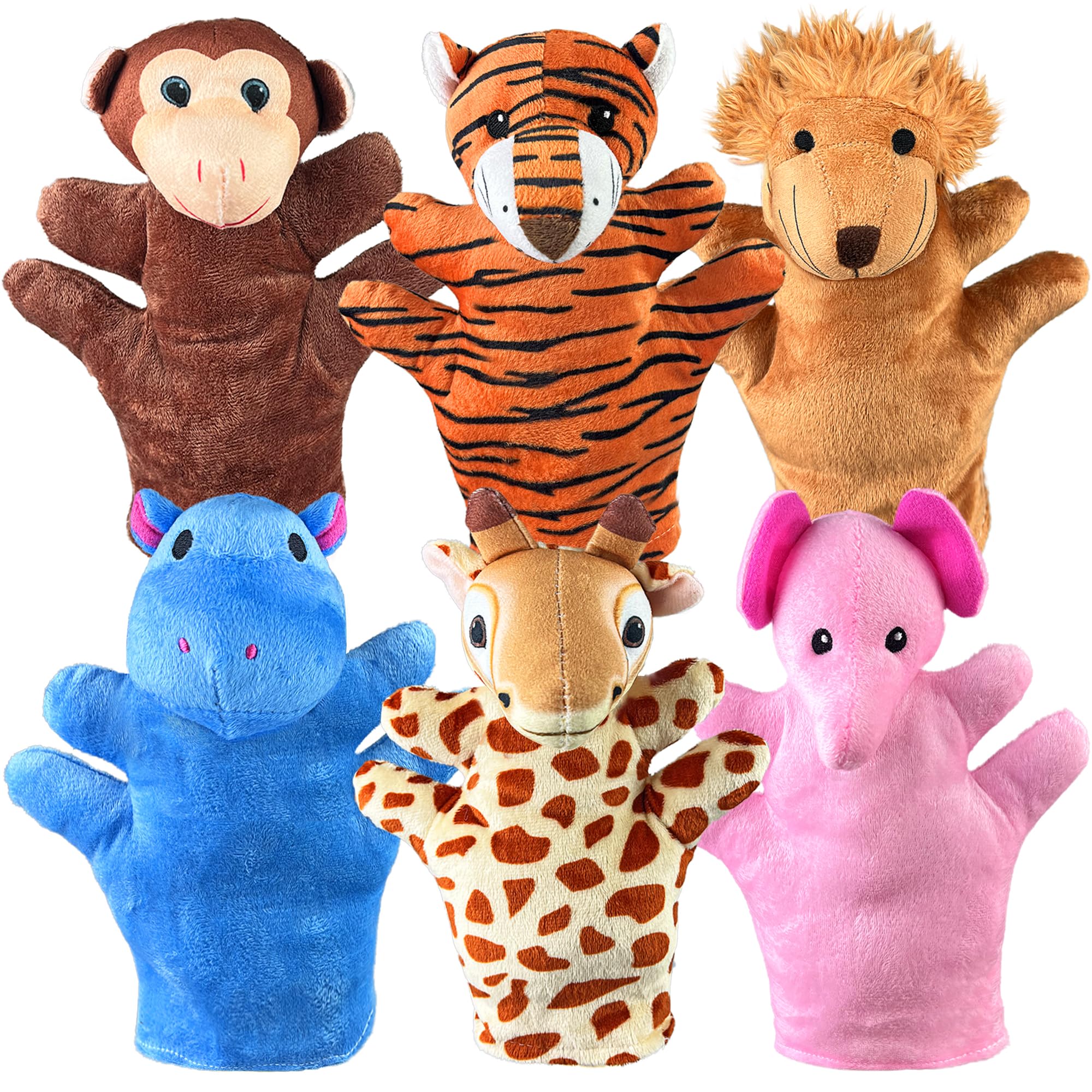 Amazon.com: 6 PCS Hand Puppets Set Animal Plush Puppet Elephant Tiger ...