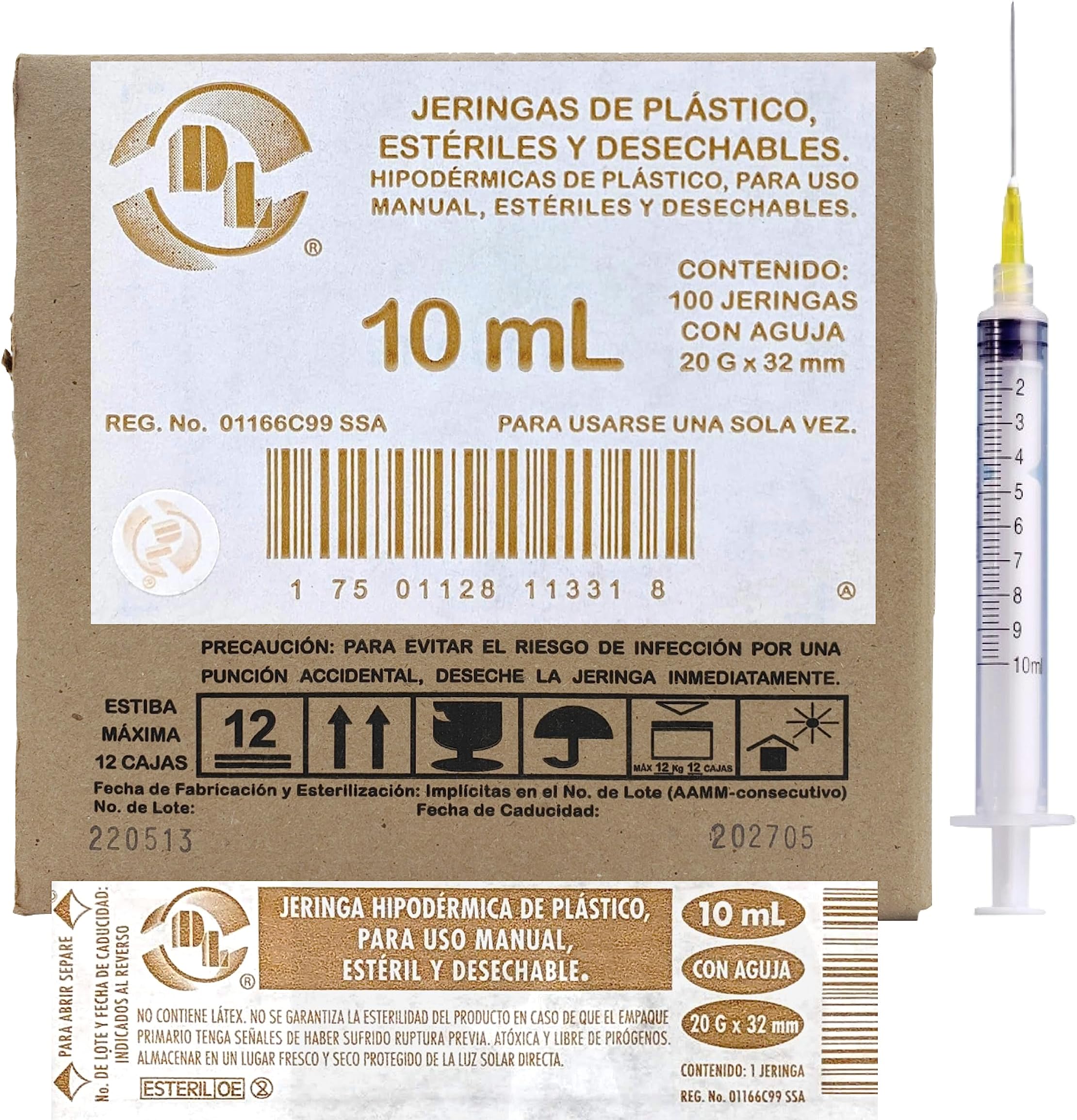 Caja De 100 Jeringas 5 mL Con Aguja 21 G X 32 mm : Amazon.com.mx: Hogar ...