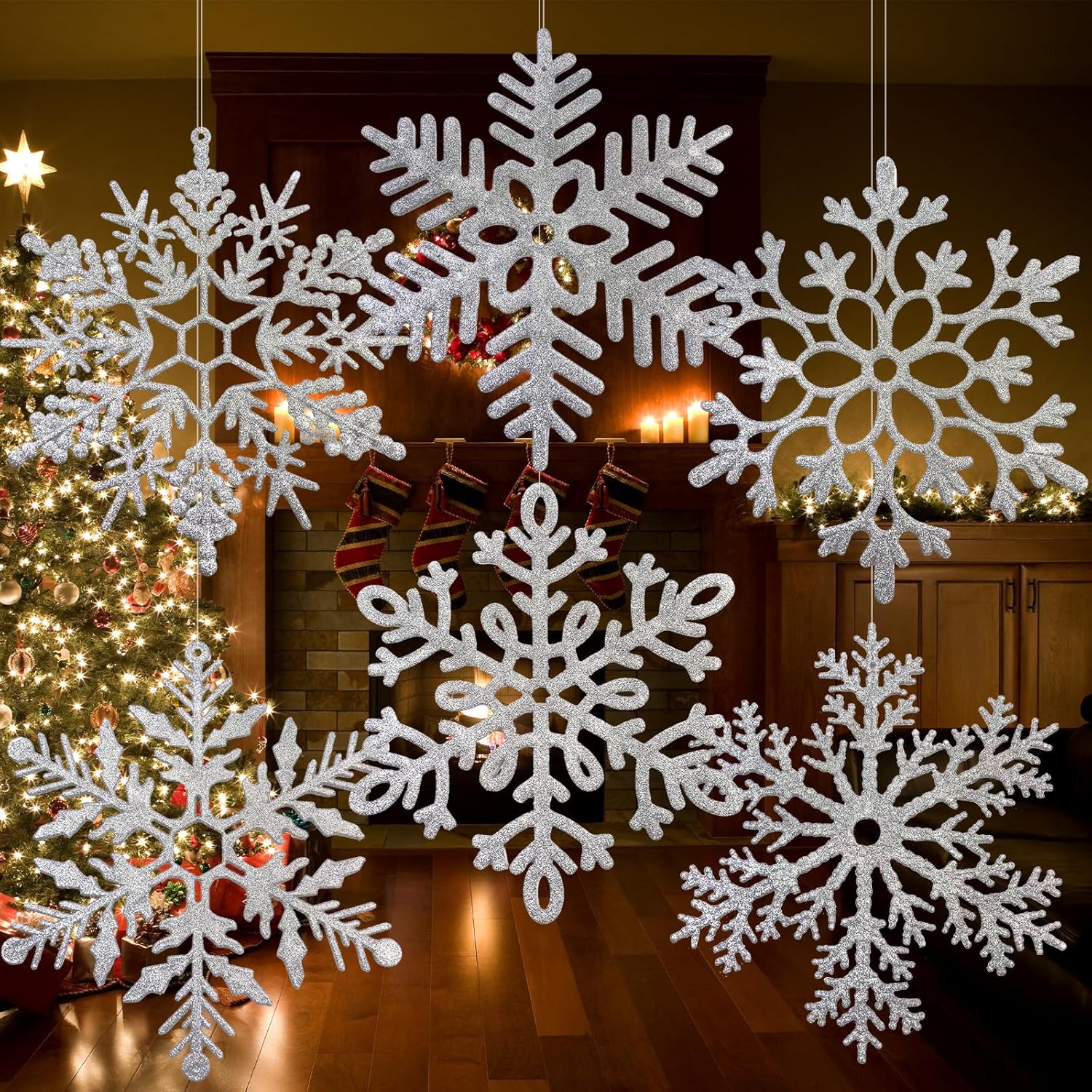 Amazon.com: 6 Pcs 12'' Large Snowflake Decorations – Giant Hanging ...