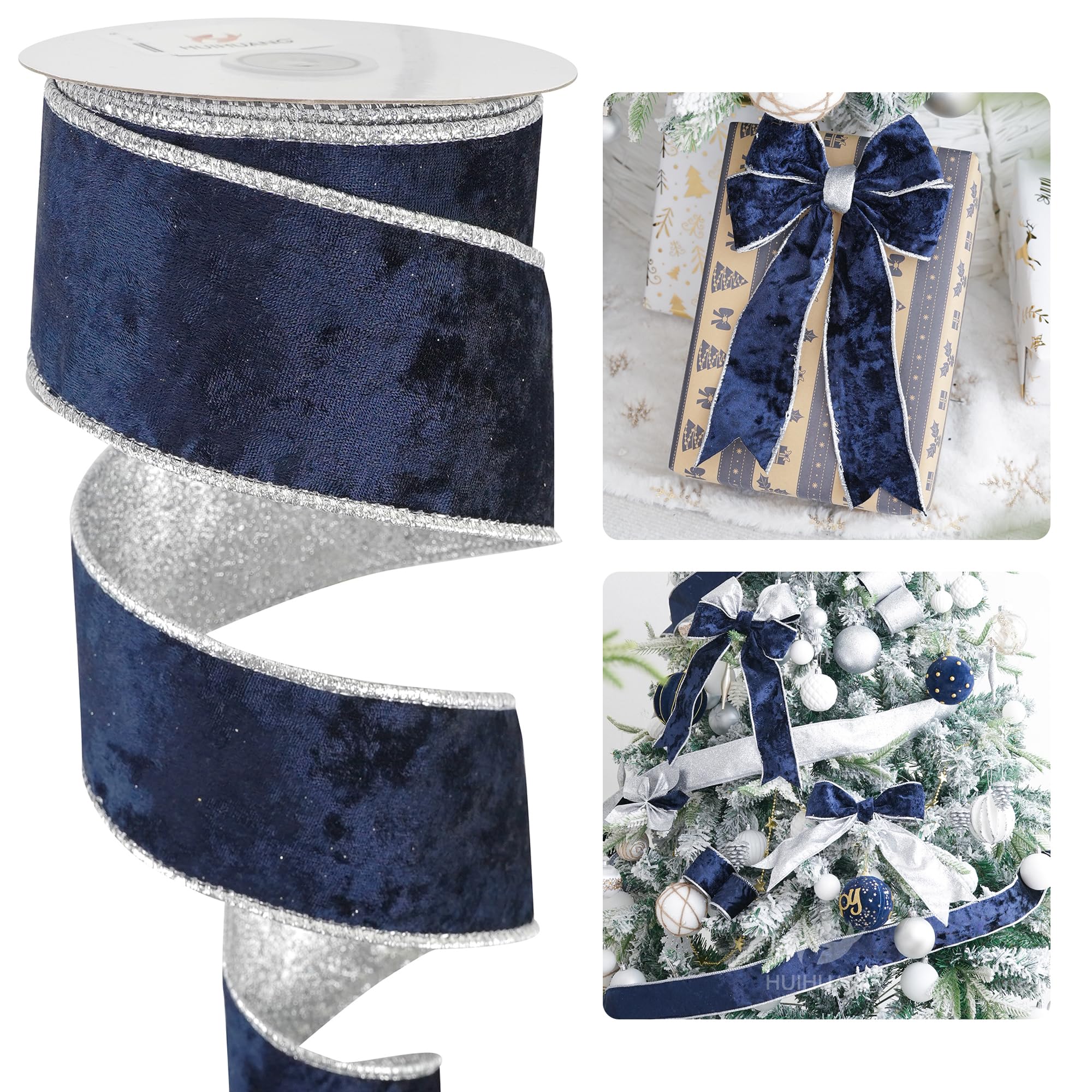 Amazon.com: HUIHUANG Navy Blue Velvet Wired Ribbon 2.5 inch Navy Velvet ...