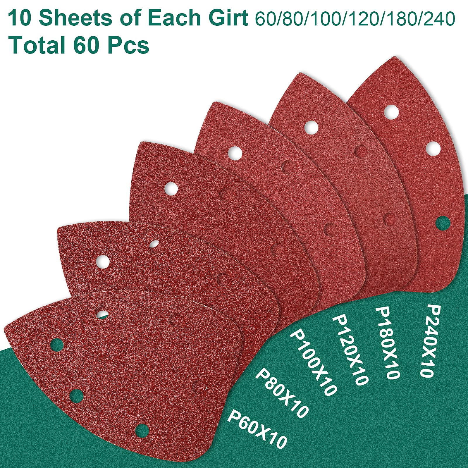 60PCS Triangular Sander Sandpaper, HYCHIKA Detail Sander Sandpaper ...