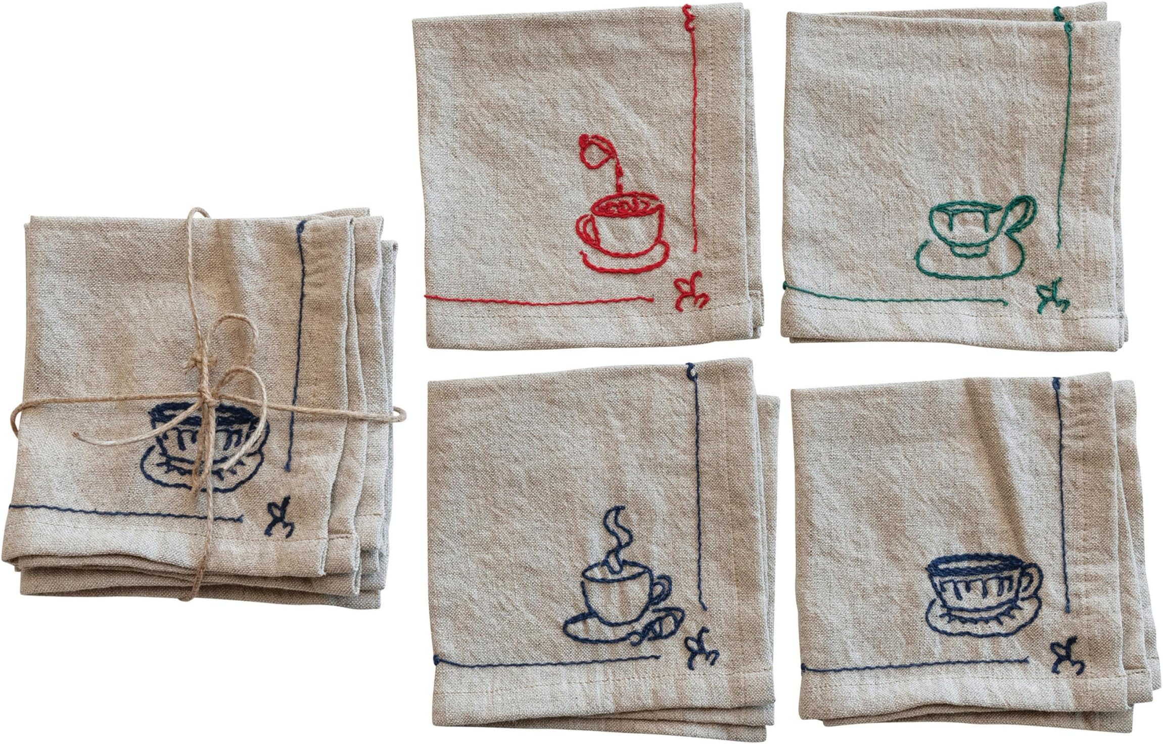 Amazon.com: Creative Co-Op Patterned Cotton and Linen Cocktail Napkins ...