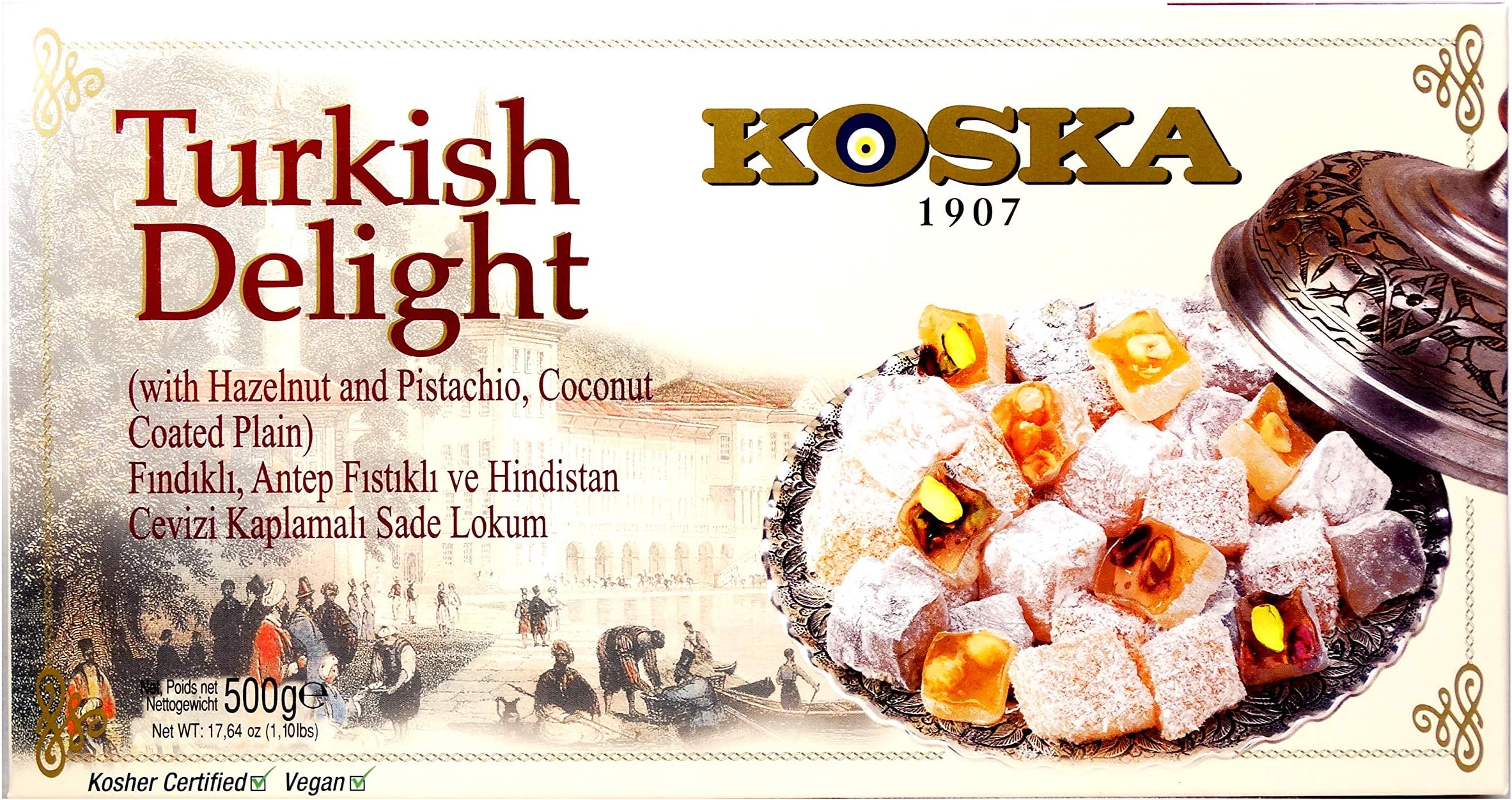 Amazon.com : Turkish Delight with Pistachio (Koska) 500g : Gummy Candy ...